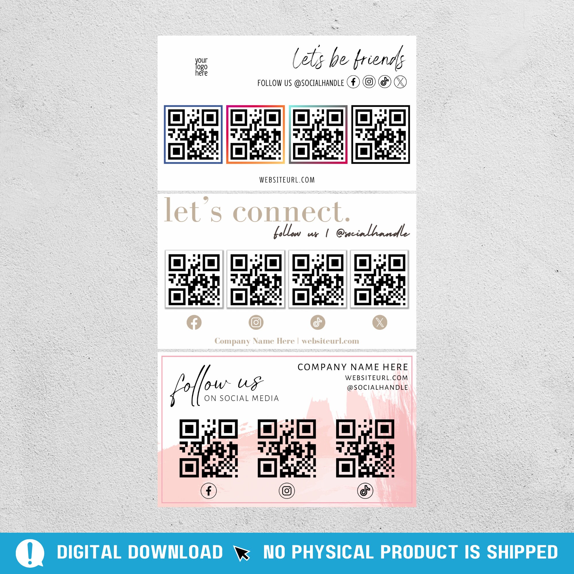 Social Media QR Code Card Template DIY Small Business Social Follow Us ...