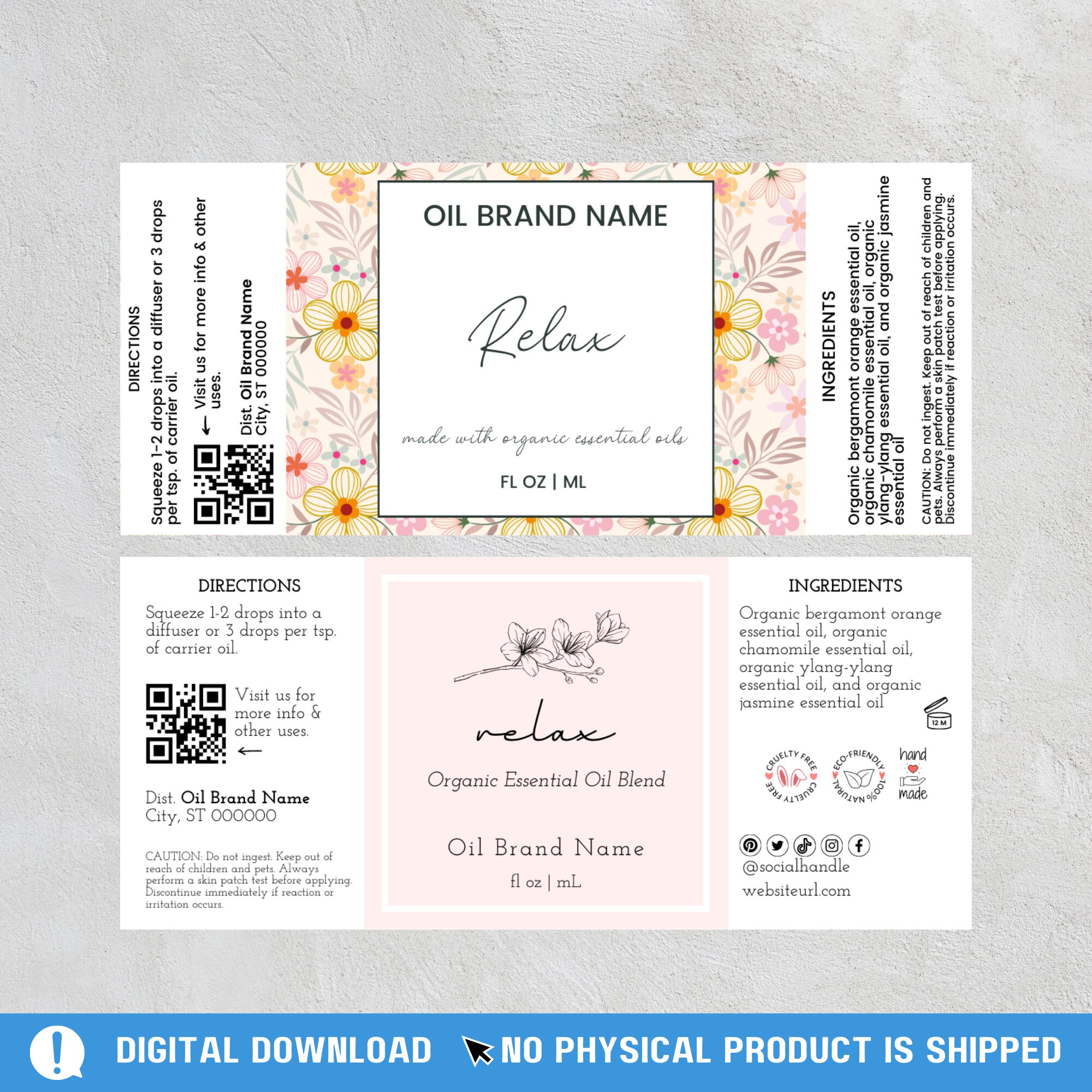 Essential Oils Bottle Label Template Editable Oil Dropper Wrap Around ...