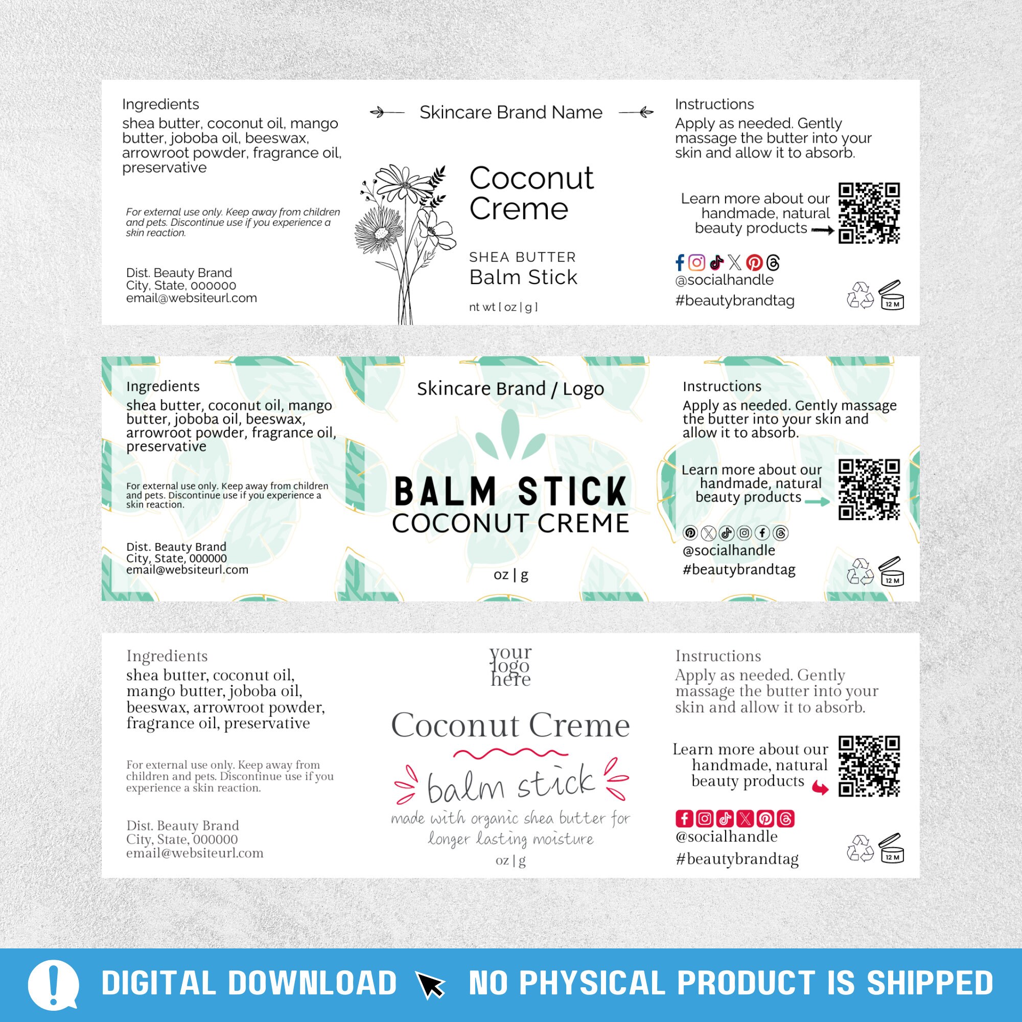 Balm Stick Wrap Around Label Template Editable Butter Moisturizer Stick ...