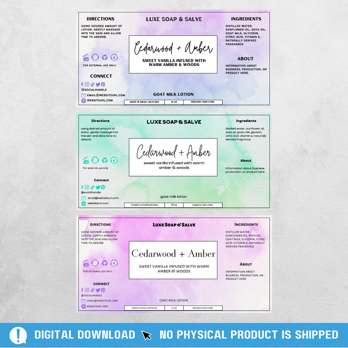 Wrap Around Lotion Bottle Label Template Customizable Handmade - Etsy