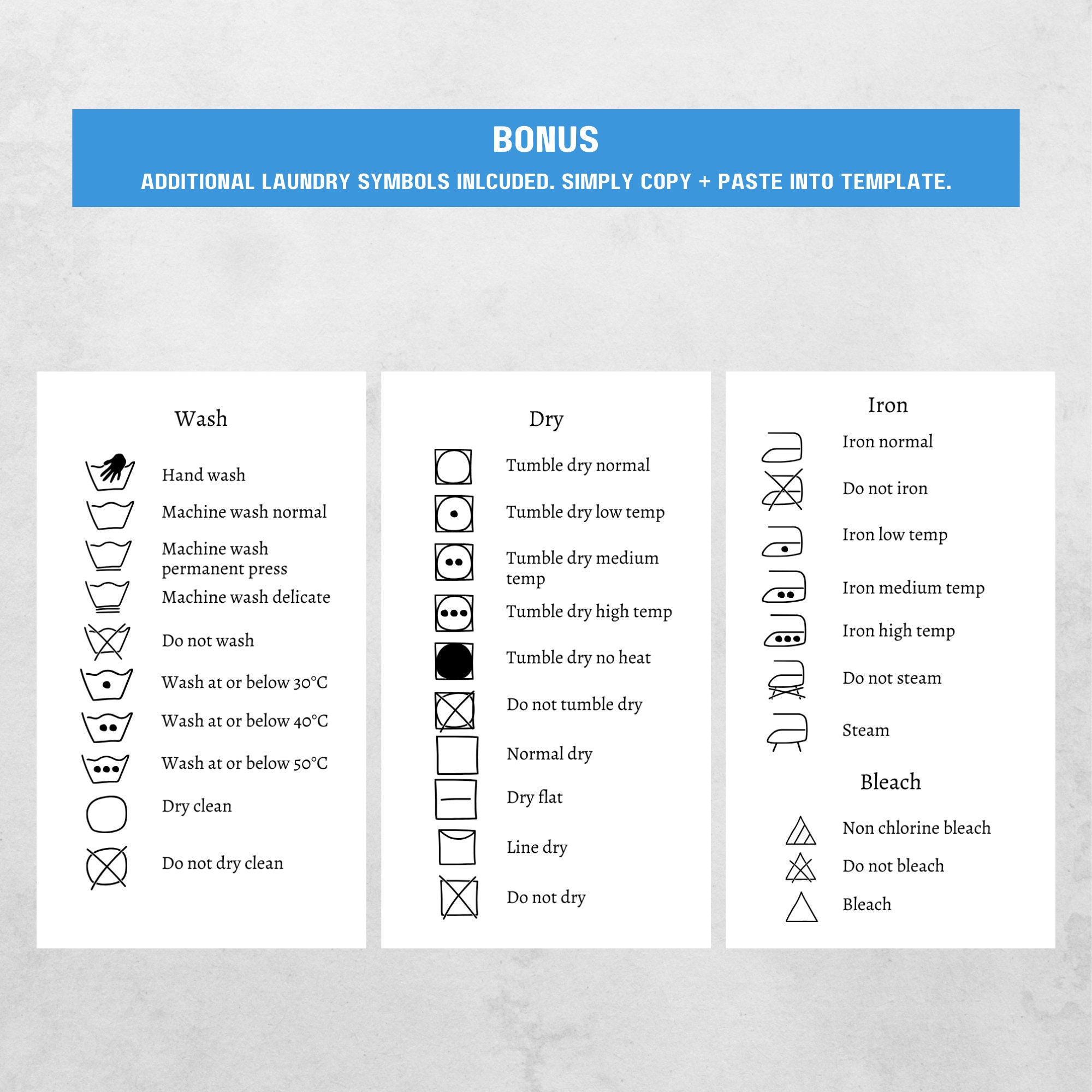 Washing Instructions Care Card Template Editable Laundry Care Card ...