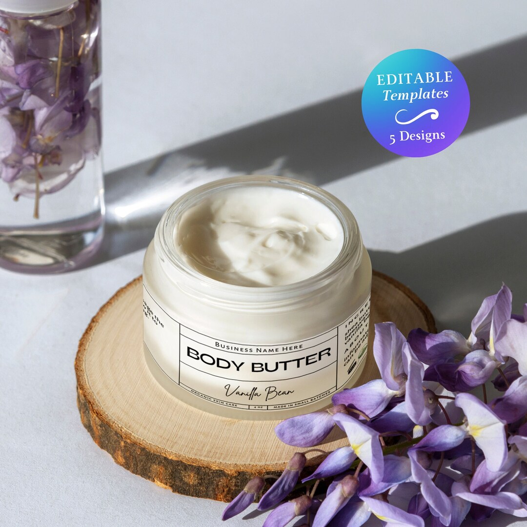 Wrap Around Body Butter Jar Label Template Handmade Balm Butter & Cream ...