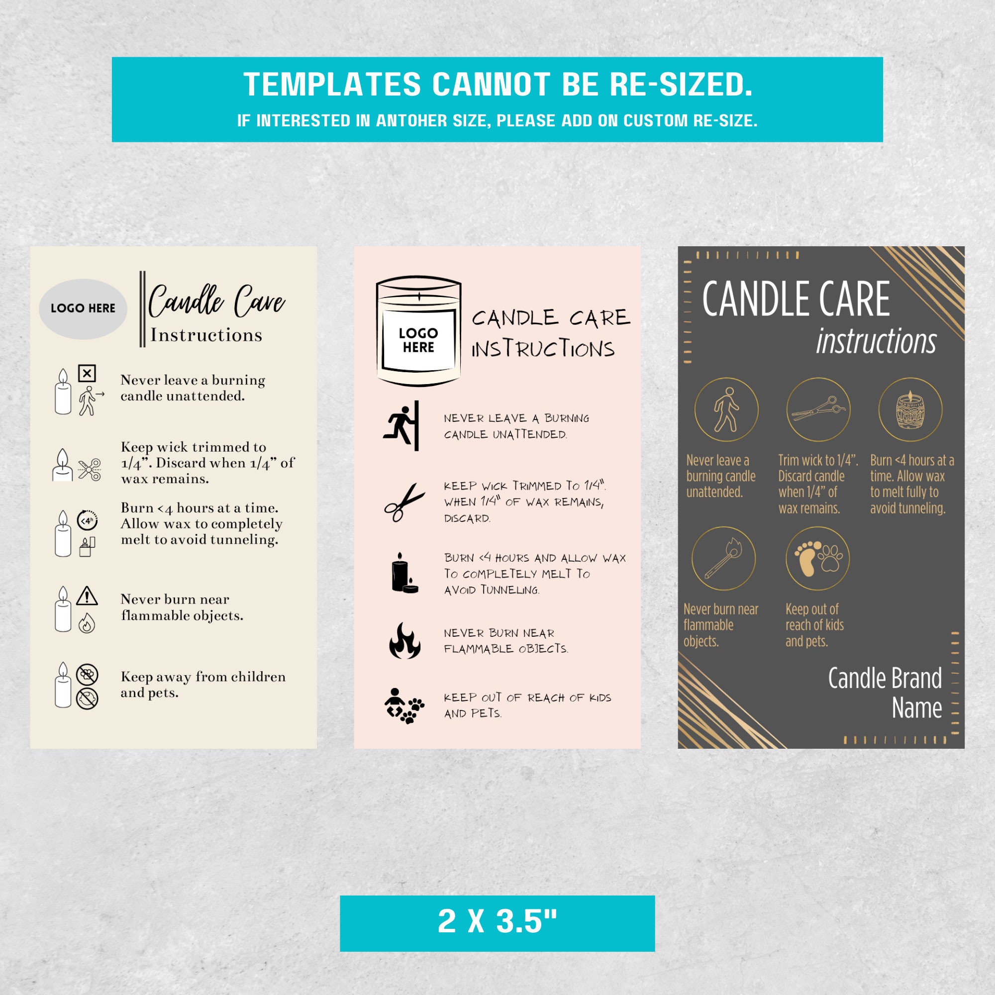 Candle Care Instructions Card Template DIY Candle Safety Card Custom ...