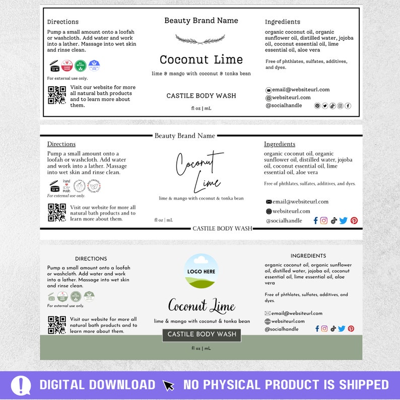 Editable Body Wash Label Template Handmade Liquid Soap Wrap Around ...