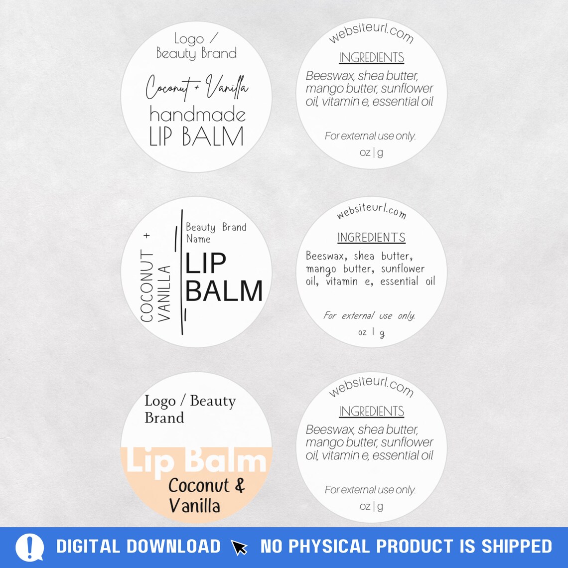 Circle Top & Bottom Lip Balm Label Template Editable Handmade Lip Balm ...