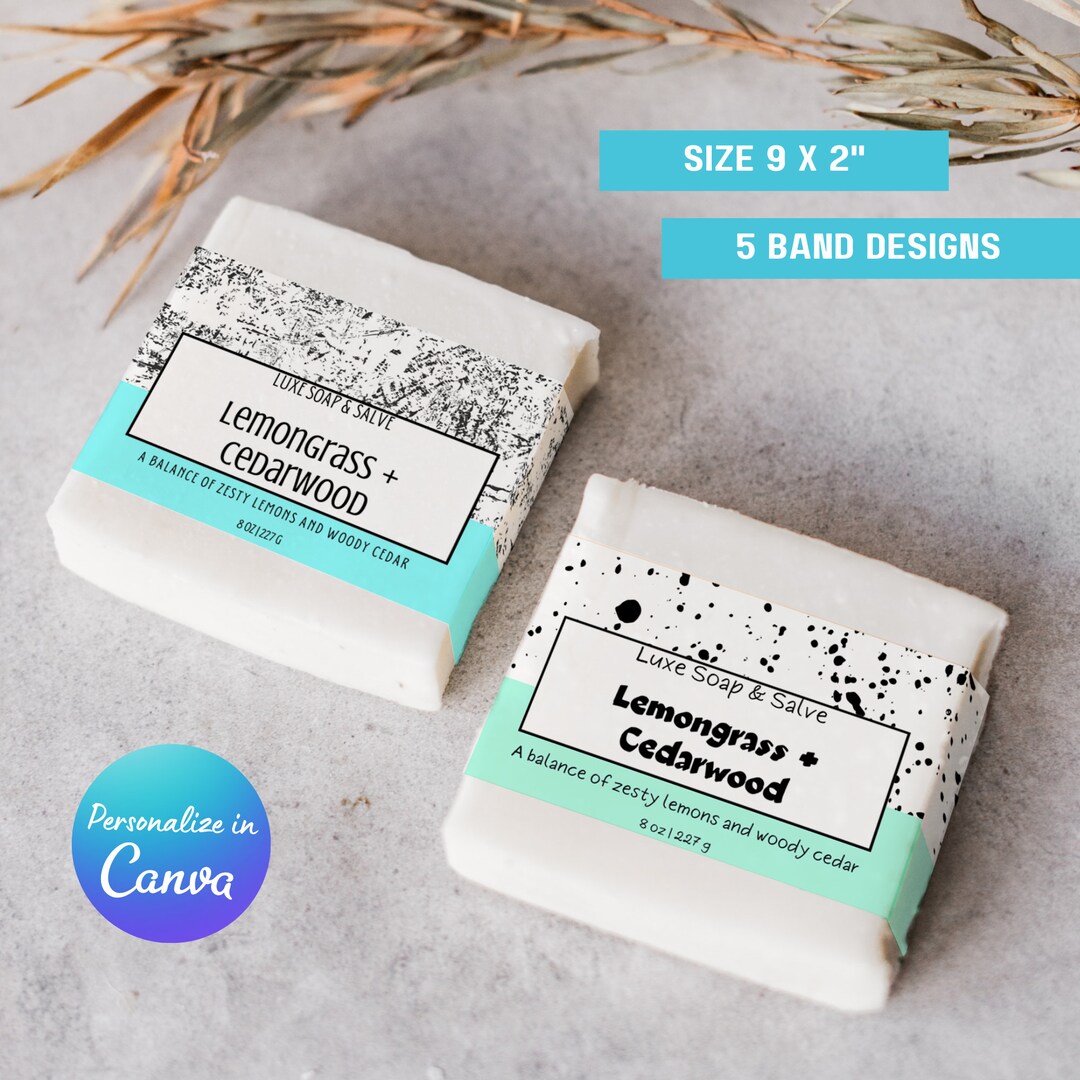 Soap Bar Wrap Around Label Template DIY 9x2" Soap Band Modern Soap Bar ...