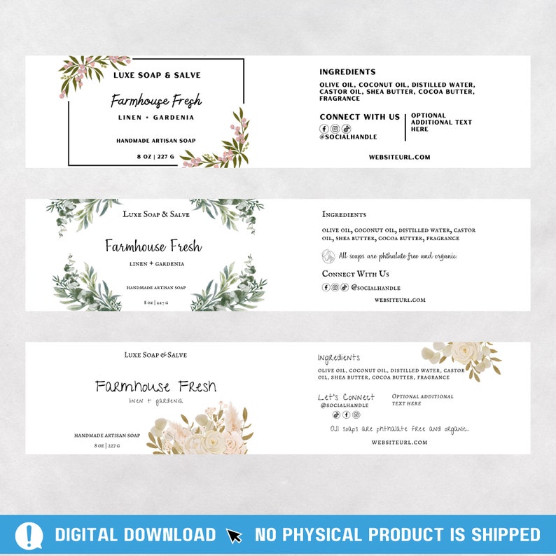 Floral Soap Bar Wrap Around Label Template Editable Watercolor Soap ...