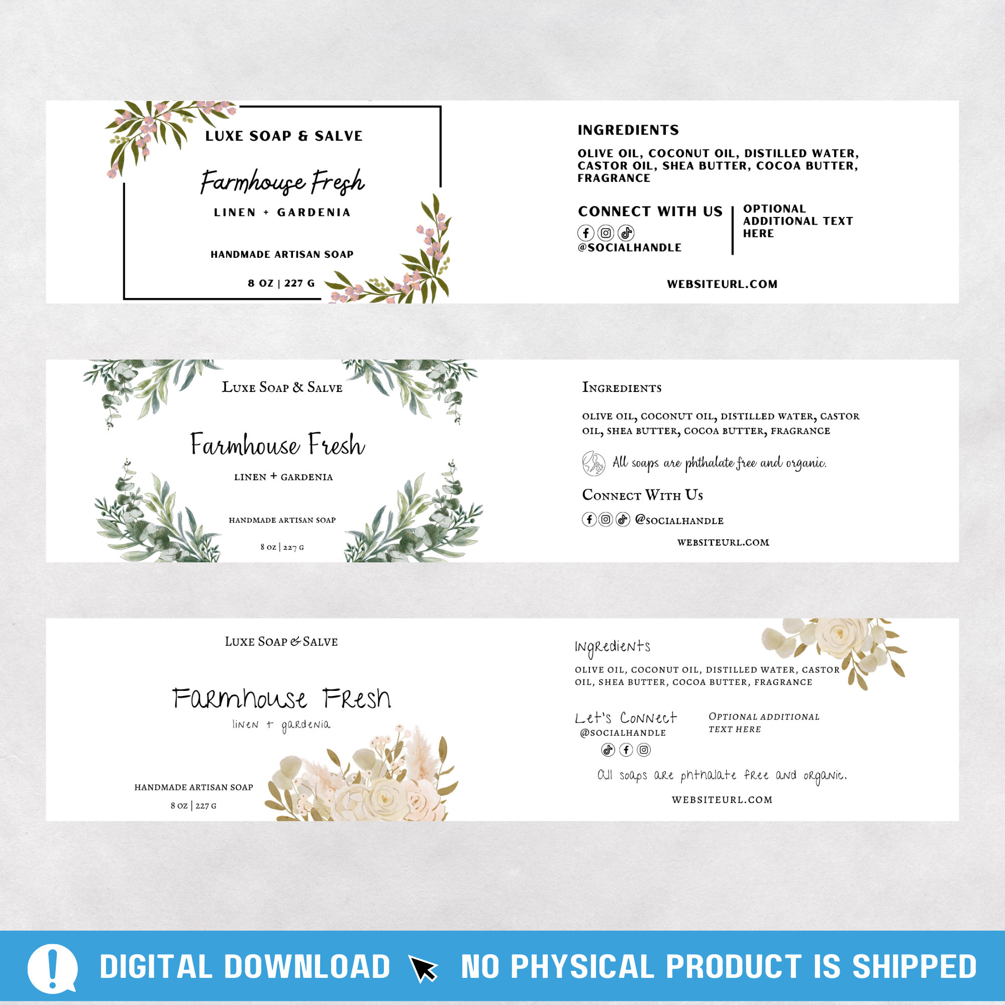 Floral Soap Bar Wrap Around Label Template Editable Watercolor Soap ...