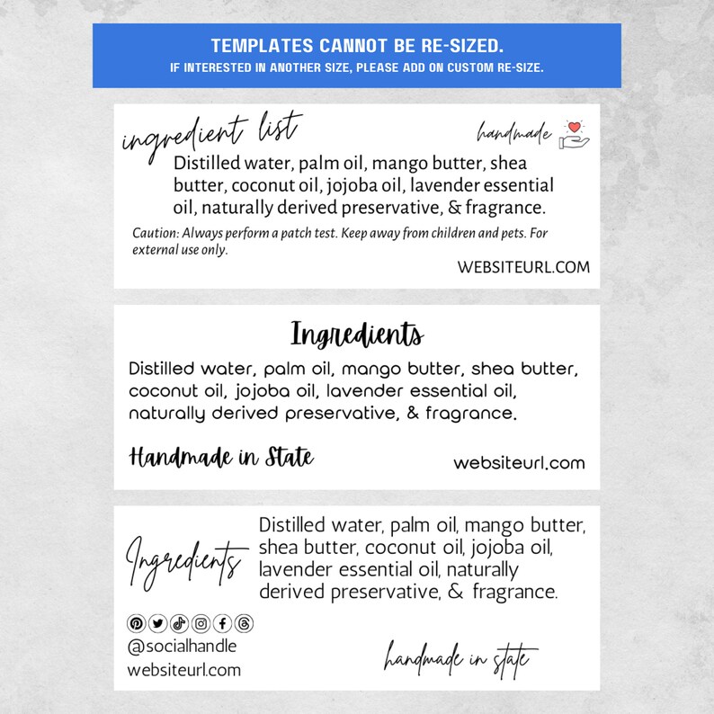 Address Rectangle Ingredient List Label Template Editable Small ...