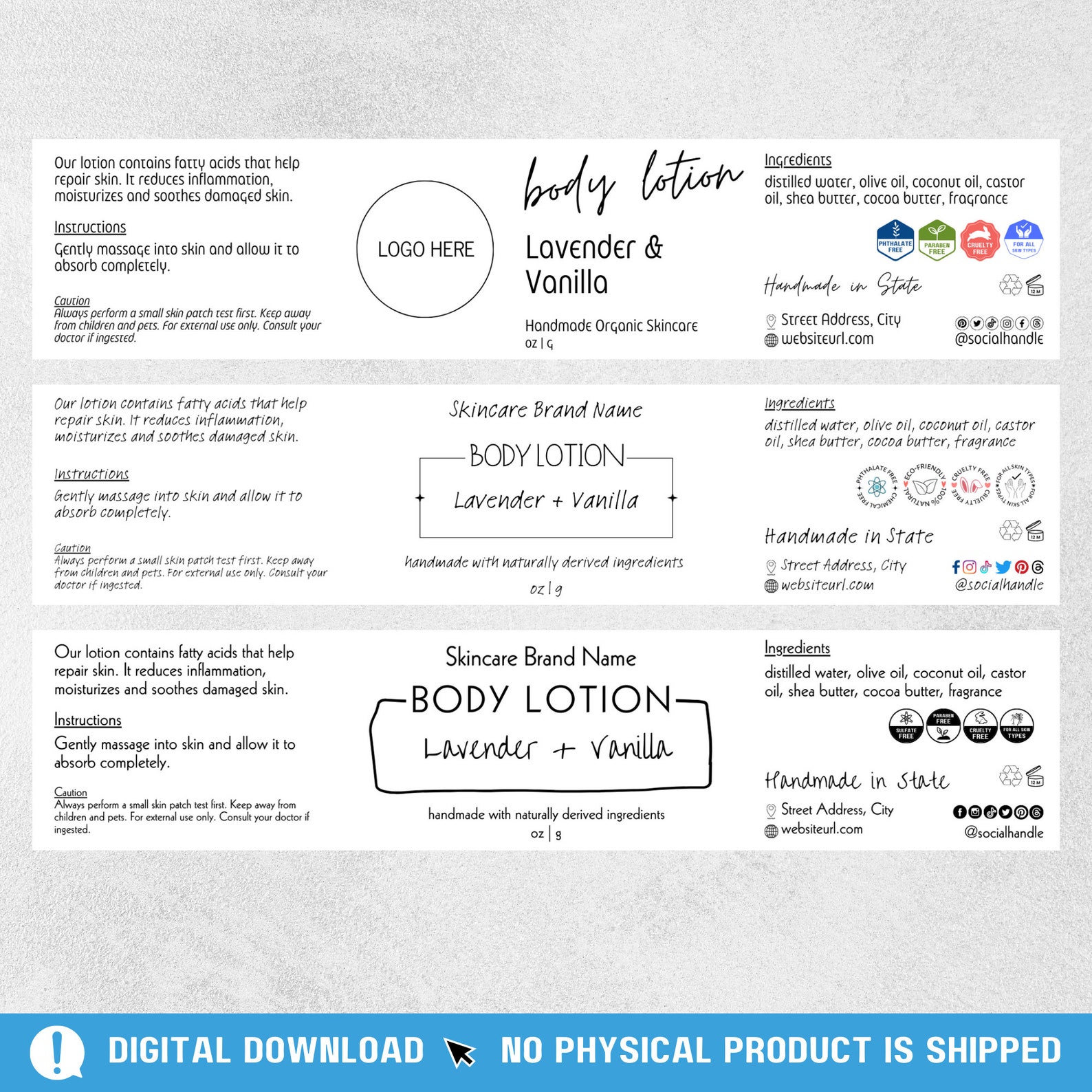 Body Lotion Wrap Around Jar Label Template Custom Skincare Moisturizer ...