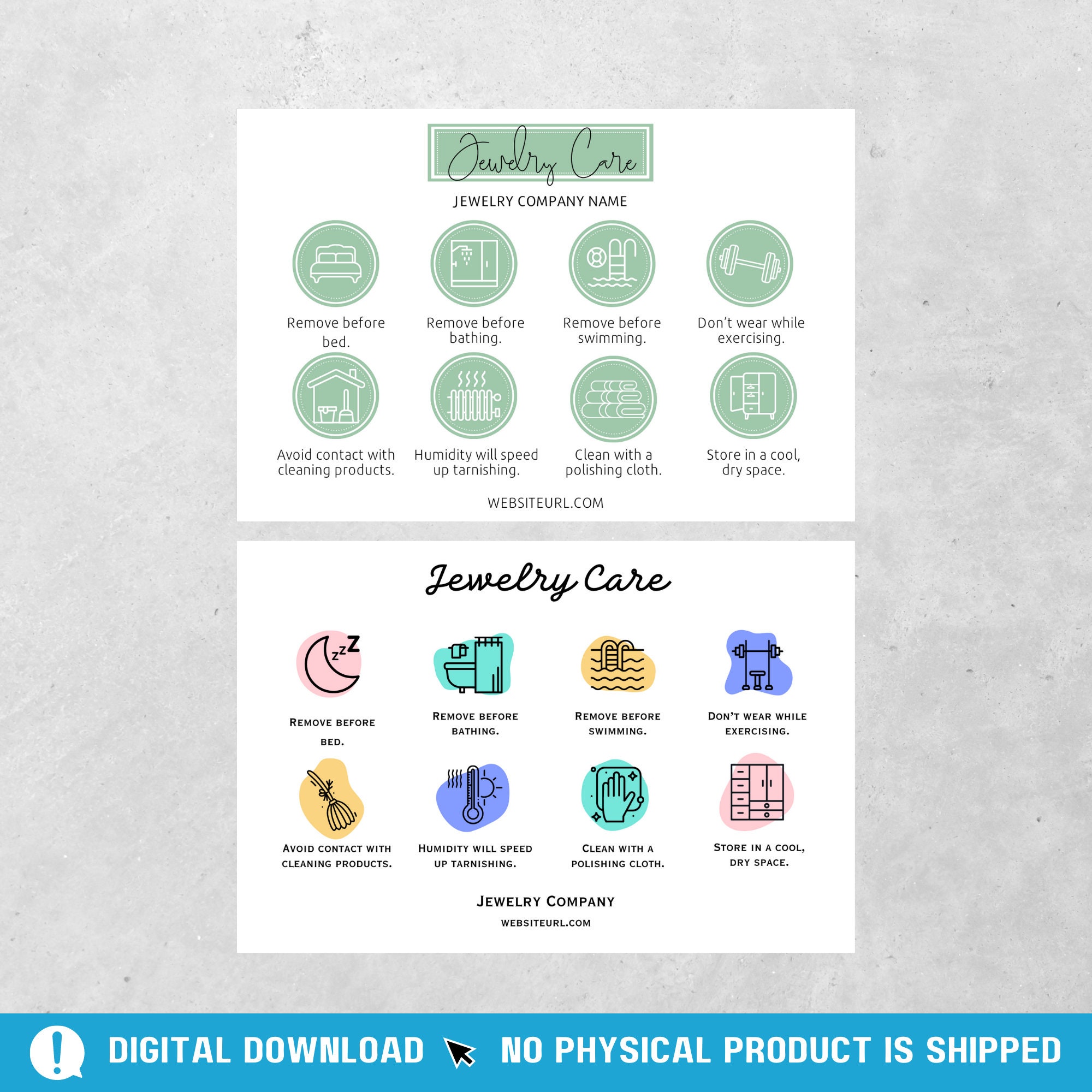 Editable Jewelry Care Card Insert Template DIY Jewelry Care Card ...