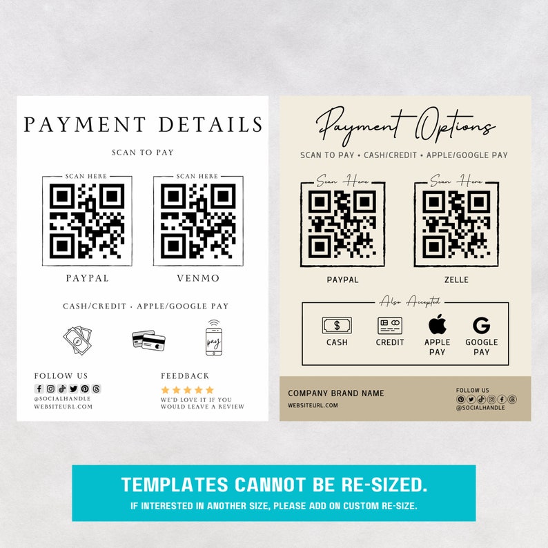Accepted Payment Table Sign With QR Scan to Pay Code Editable - Etsy