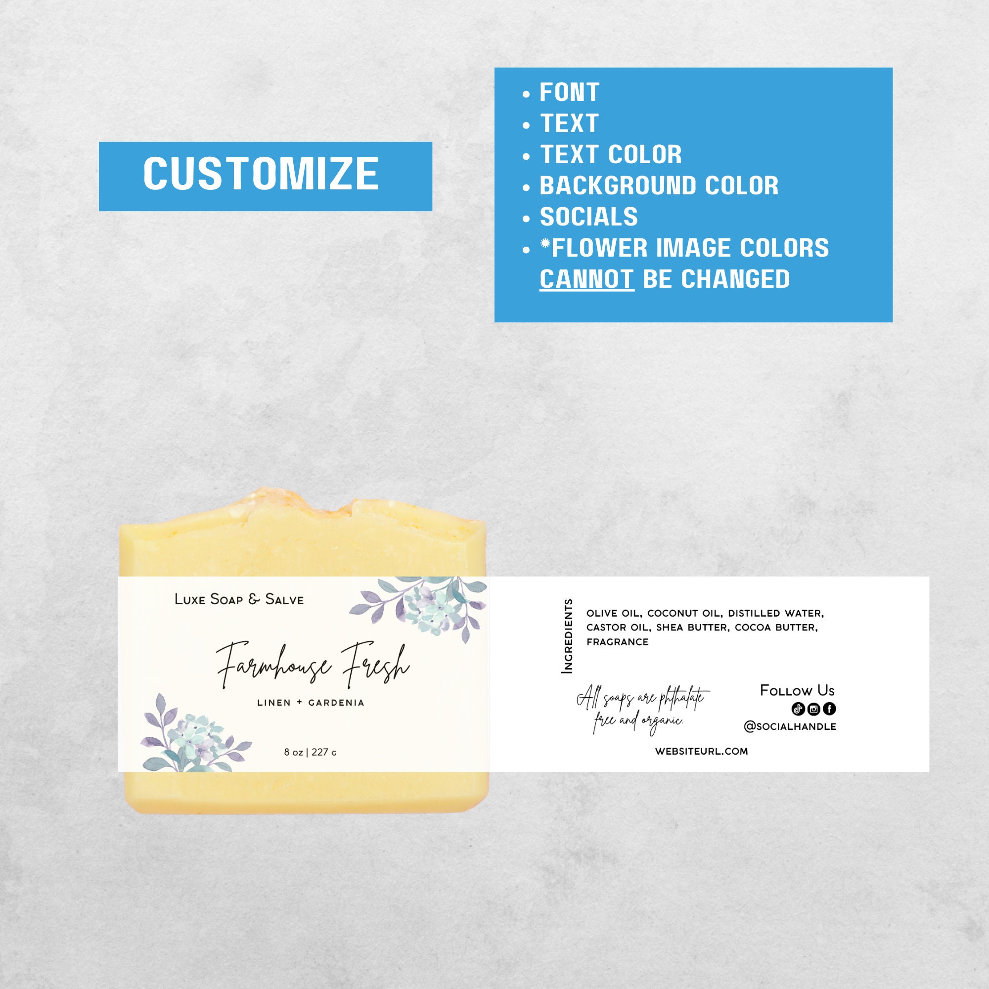 Floral Soap Bar Wrap Around Label Template Editable Watercolor Soap ...