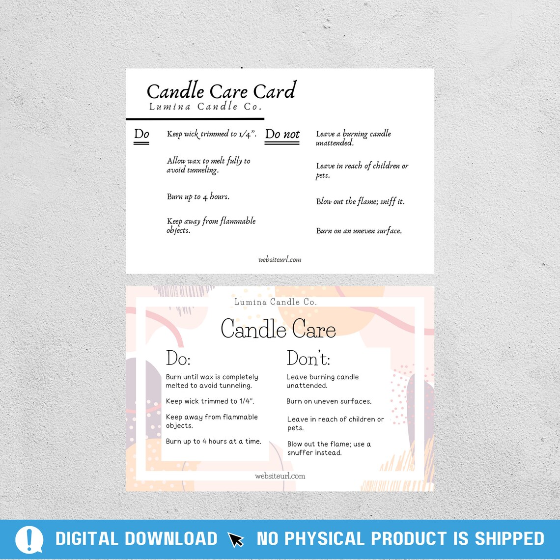 Printable Candle Care Card Templates 6x4 Candle Care Cards Small ...