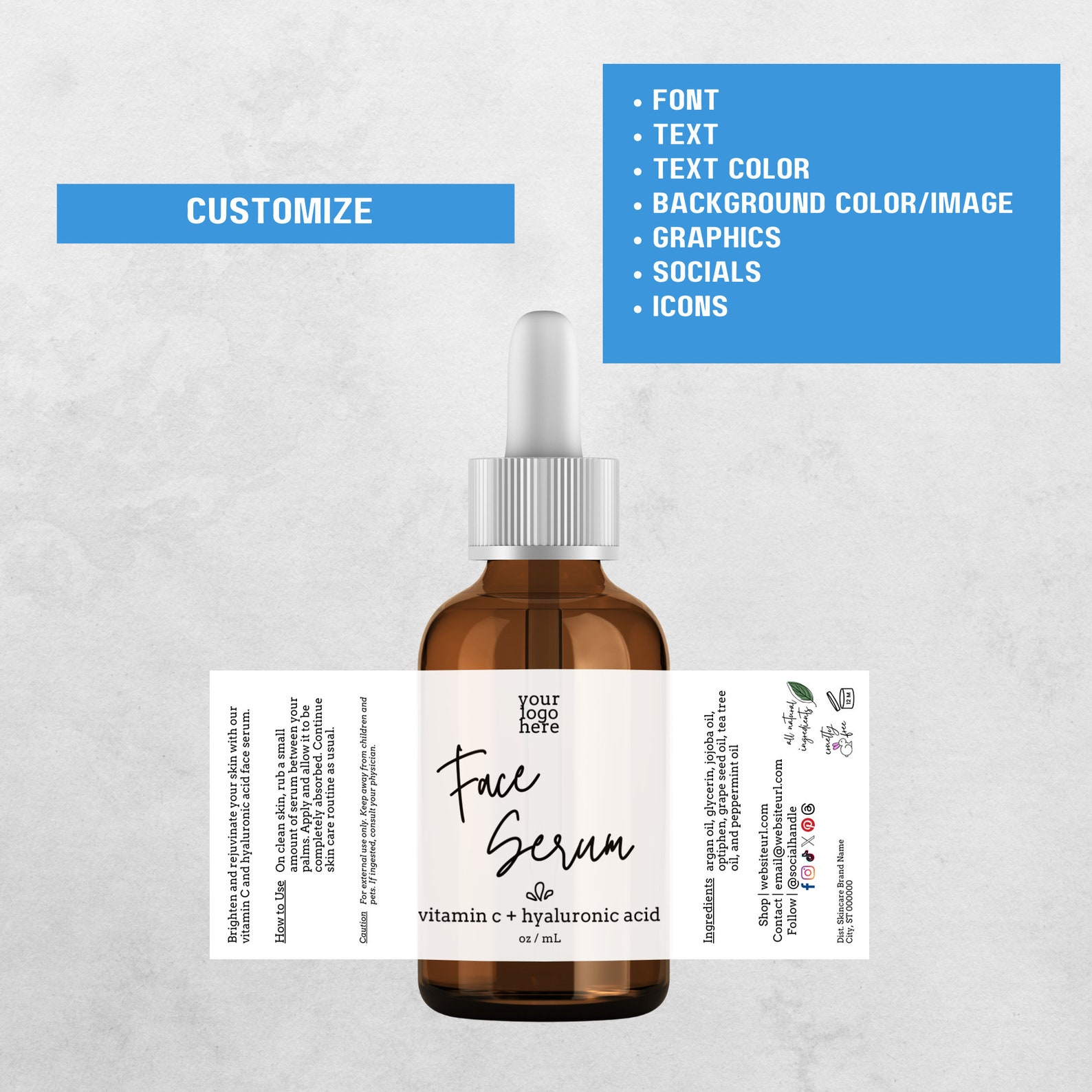 Wrap Around Facial Oil Bottle Label Template Editable Canva Oil Dropper ...
