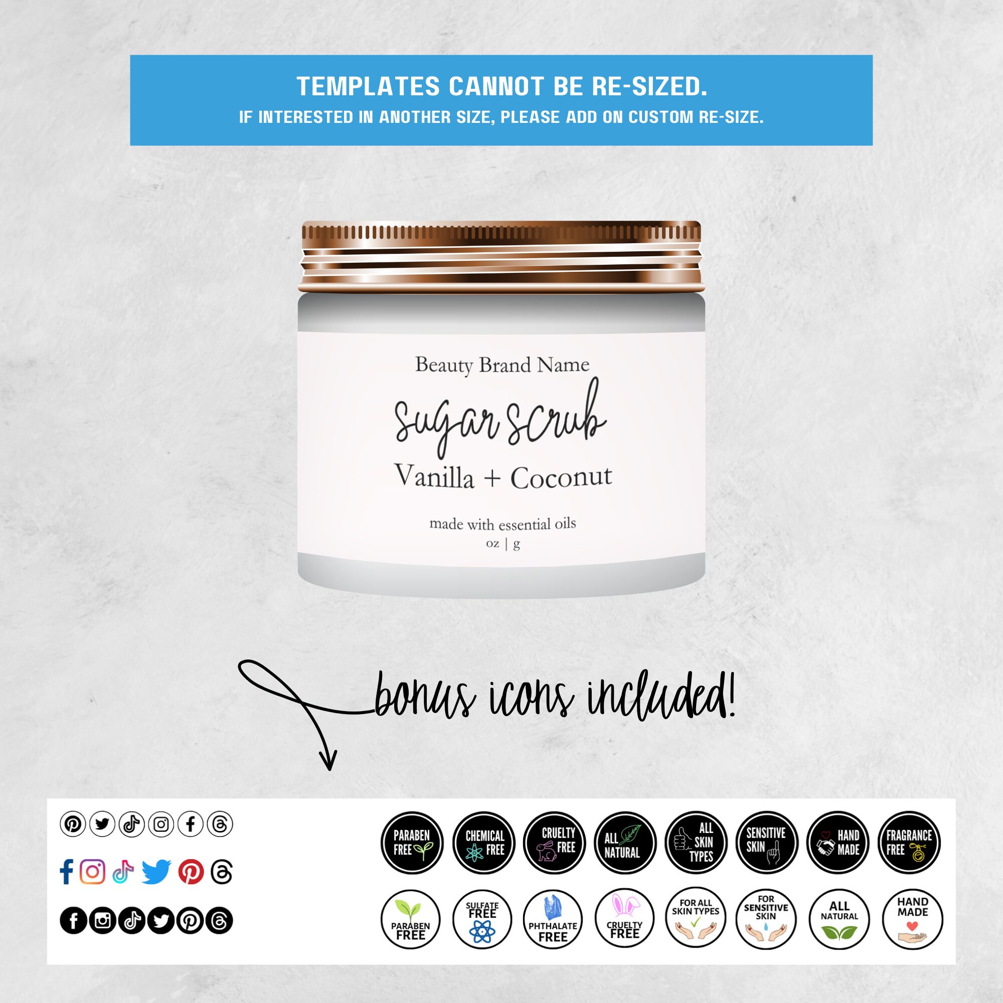 Sugar Scrub Wrap Around Label Template Editable Handmade Cosmetic Jar ...