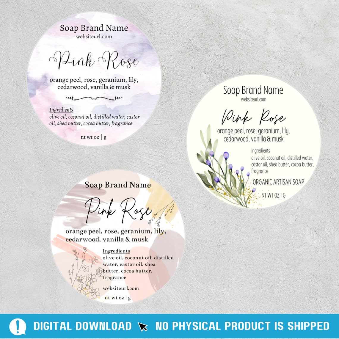 Watercolor Circle Soap Label Template Editable Pastel Round Soap Label ...