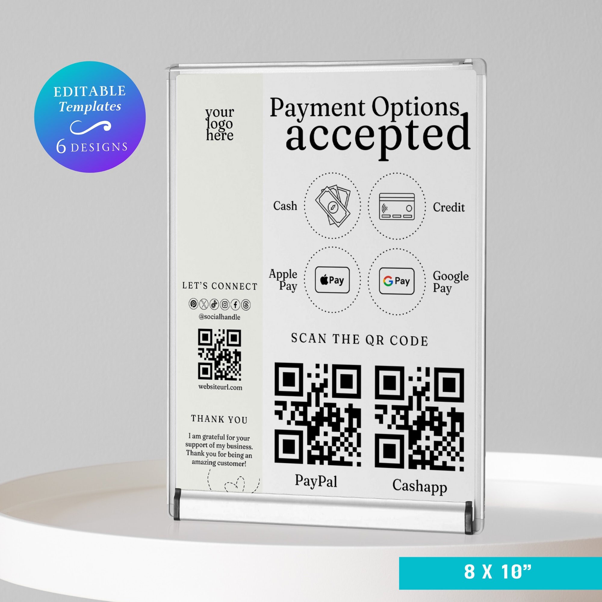 Accepted Payment QR Code Sign Template Scan to Pay Canva Template DIY ...