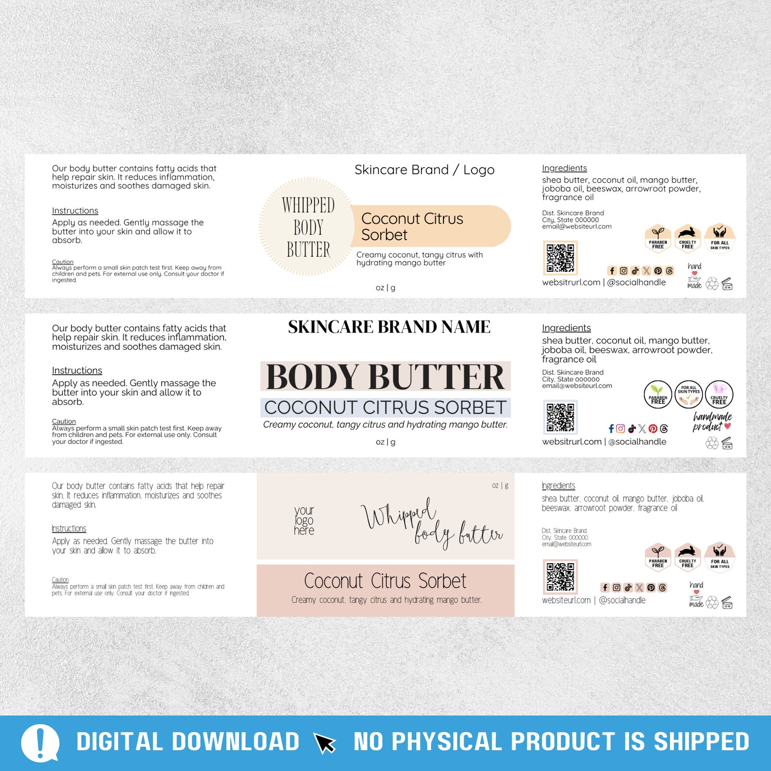 Body Butter Wrap Around Label Template Editable Skincare Jar Label ...