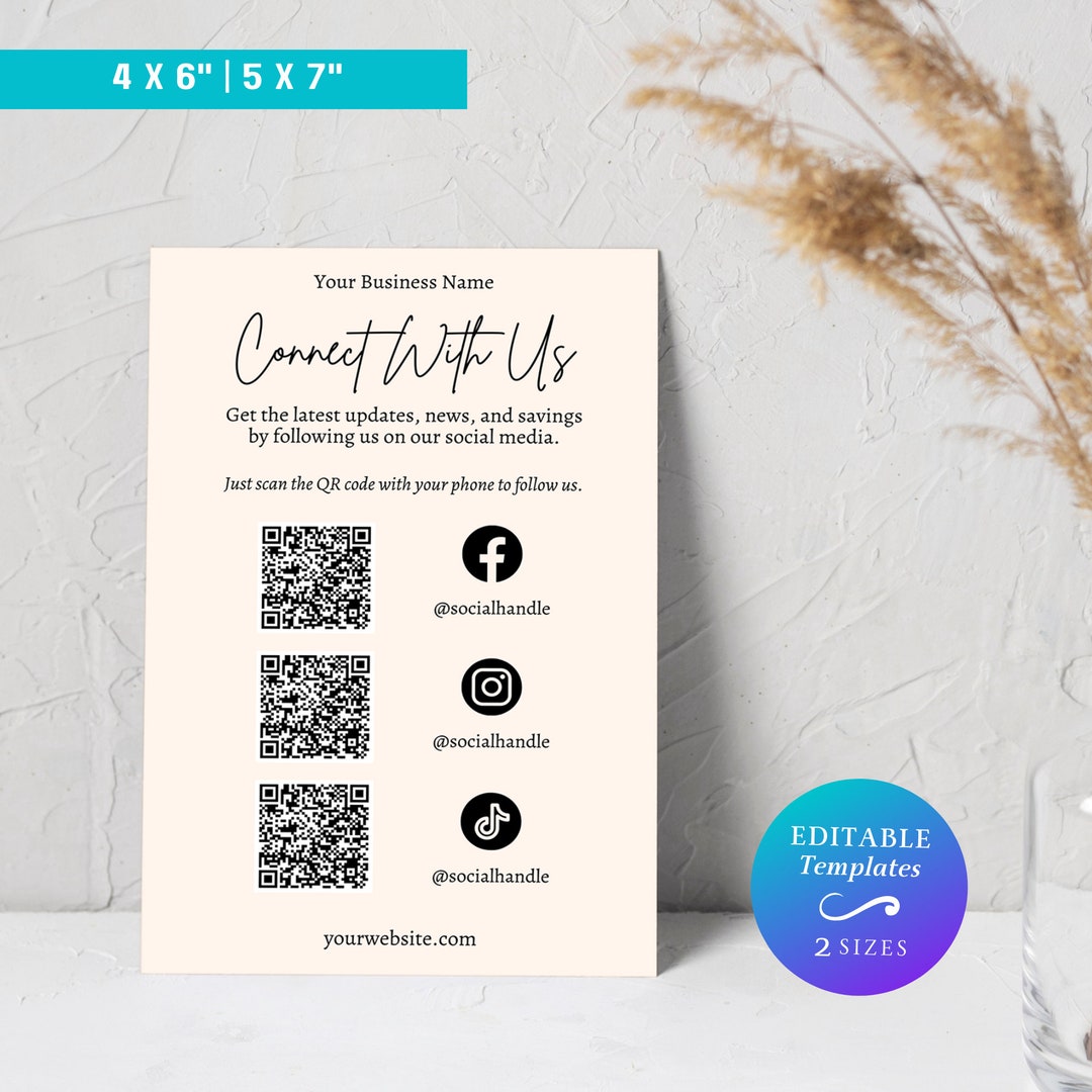 Social Media QR Customizable Card Template Small Business Social Card ...