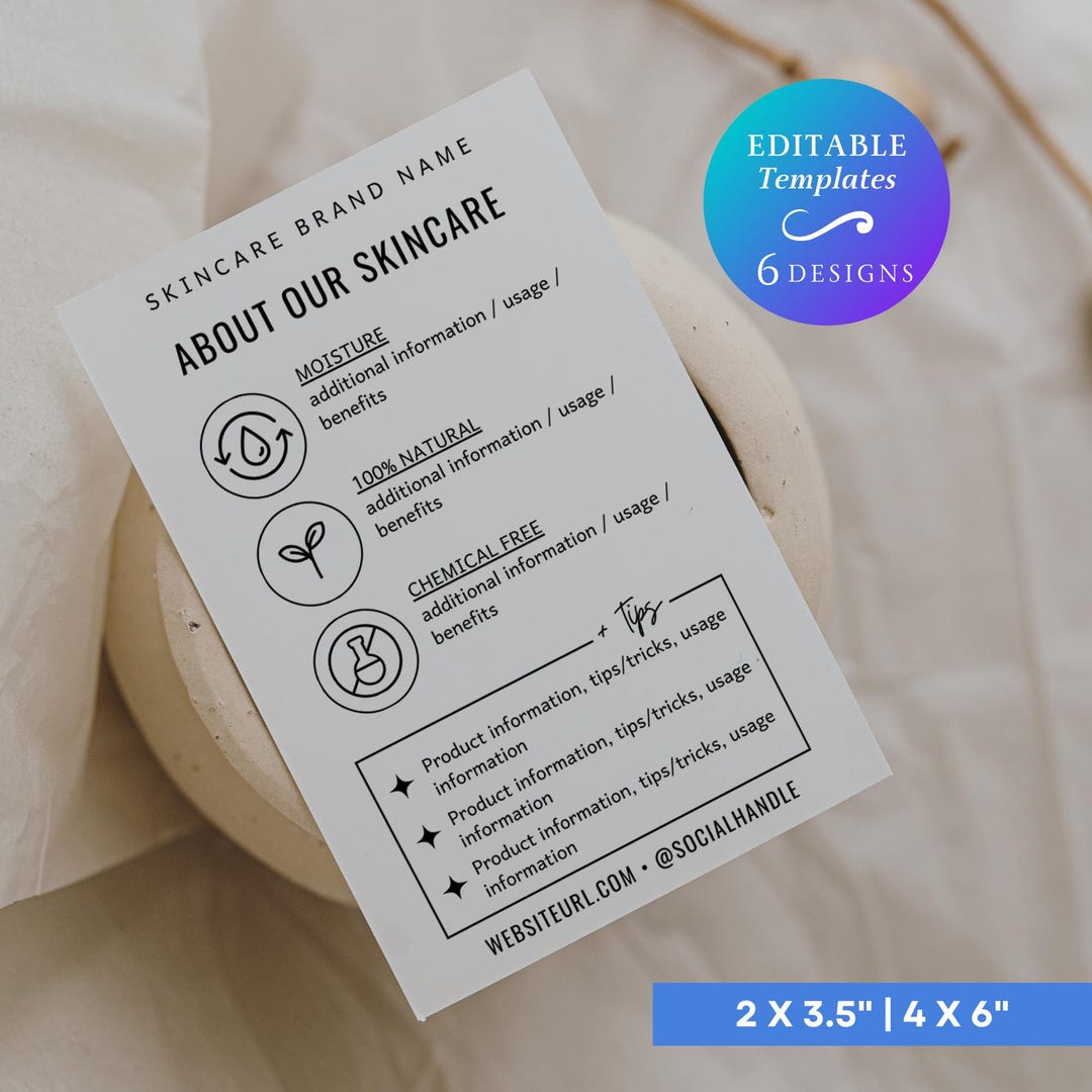 Skincare, Beauty, or Cosmetic Information Care Card Template DIY ...