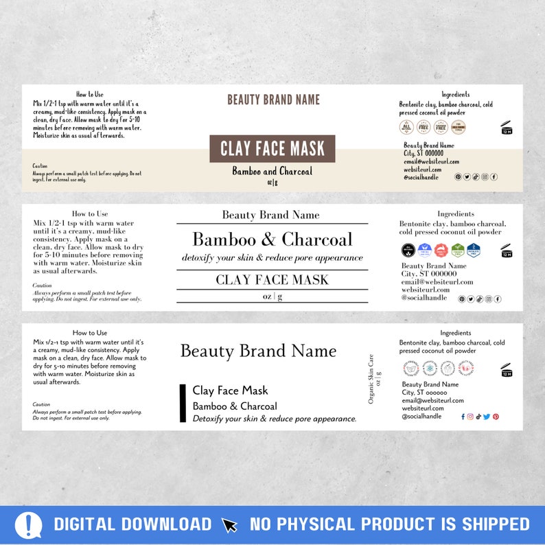 Face Mask Cosmetic Jar Label Template Customizable Handmade Beauty ...