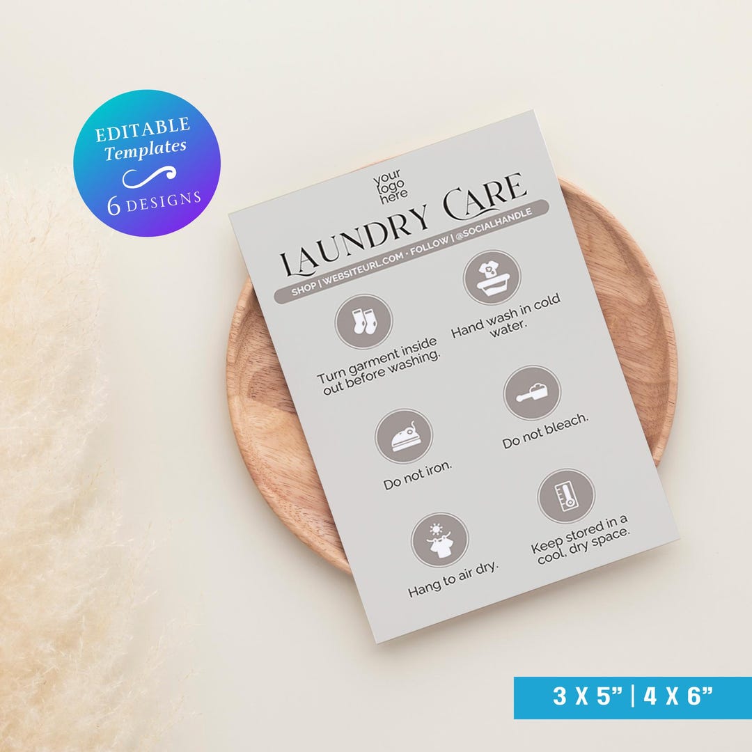 Vertical Laundry Care Instruction Card Template 3x5 4x6 Washing ...