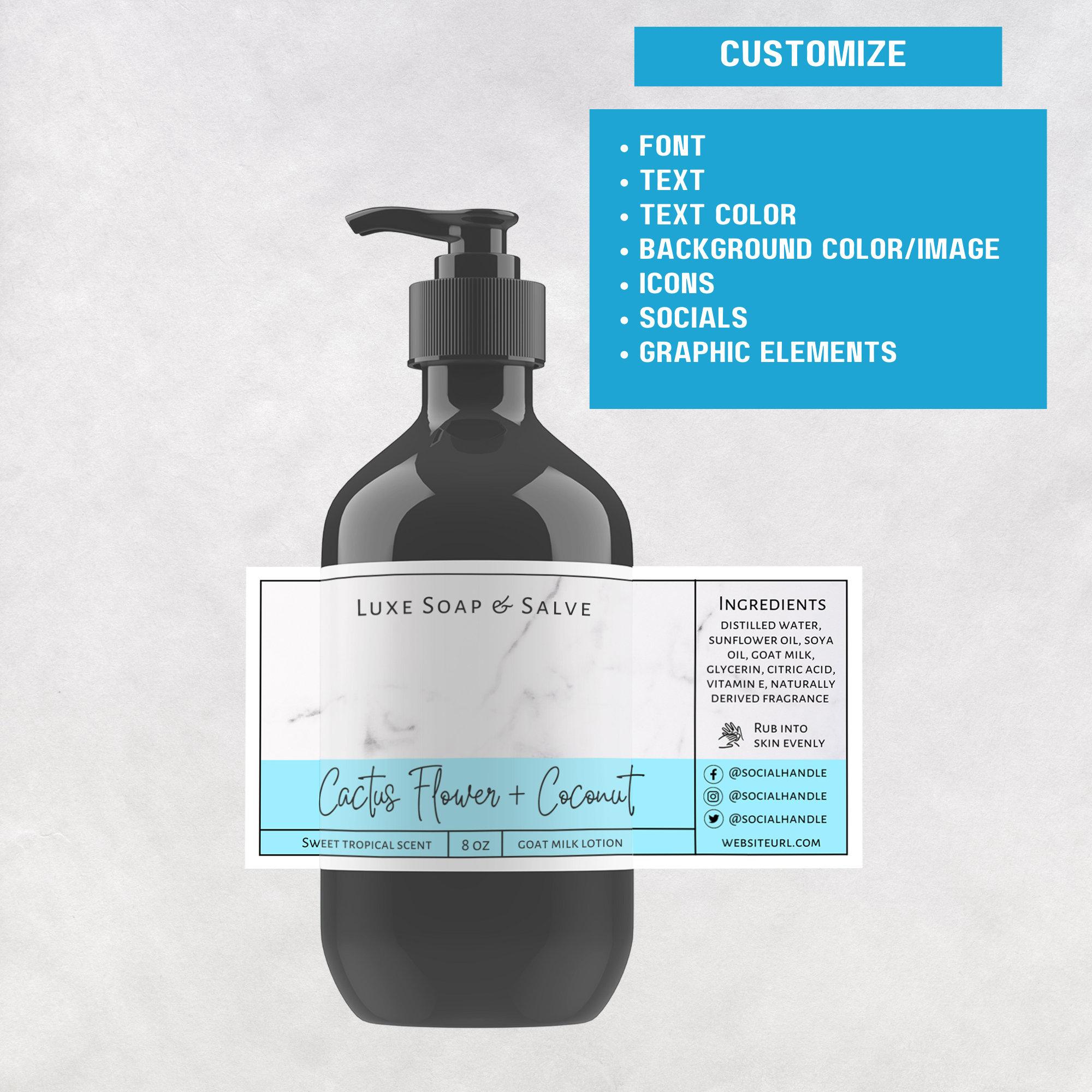 Organic Hand Body Lotion Label Template DIY Cosmetic Bottle Label ...