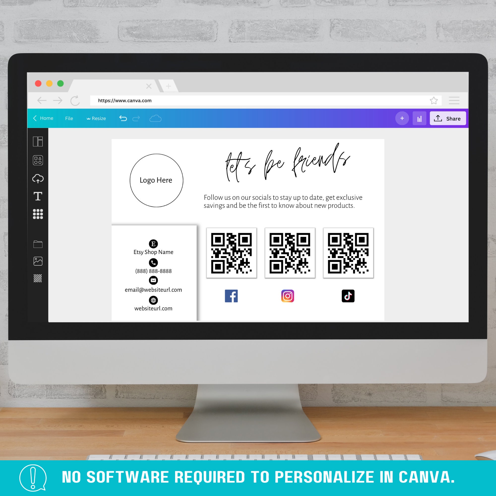 Social Media Card Template Custom QR Code Social Media Card Editable ...