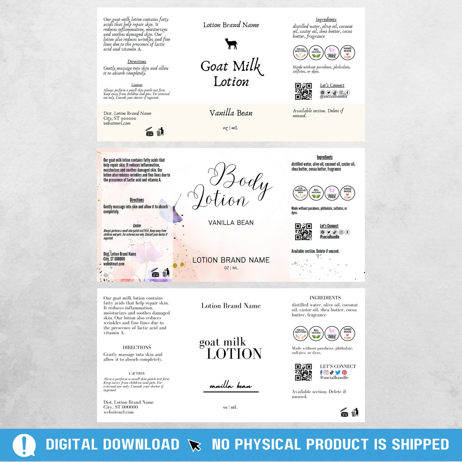Editable Lotion Bottle Label Template in Canva Handmade Goat Milk ...