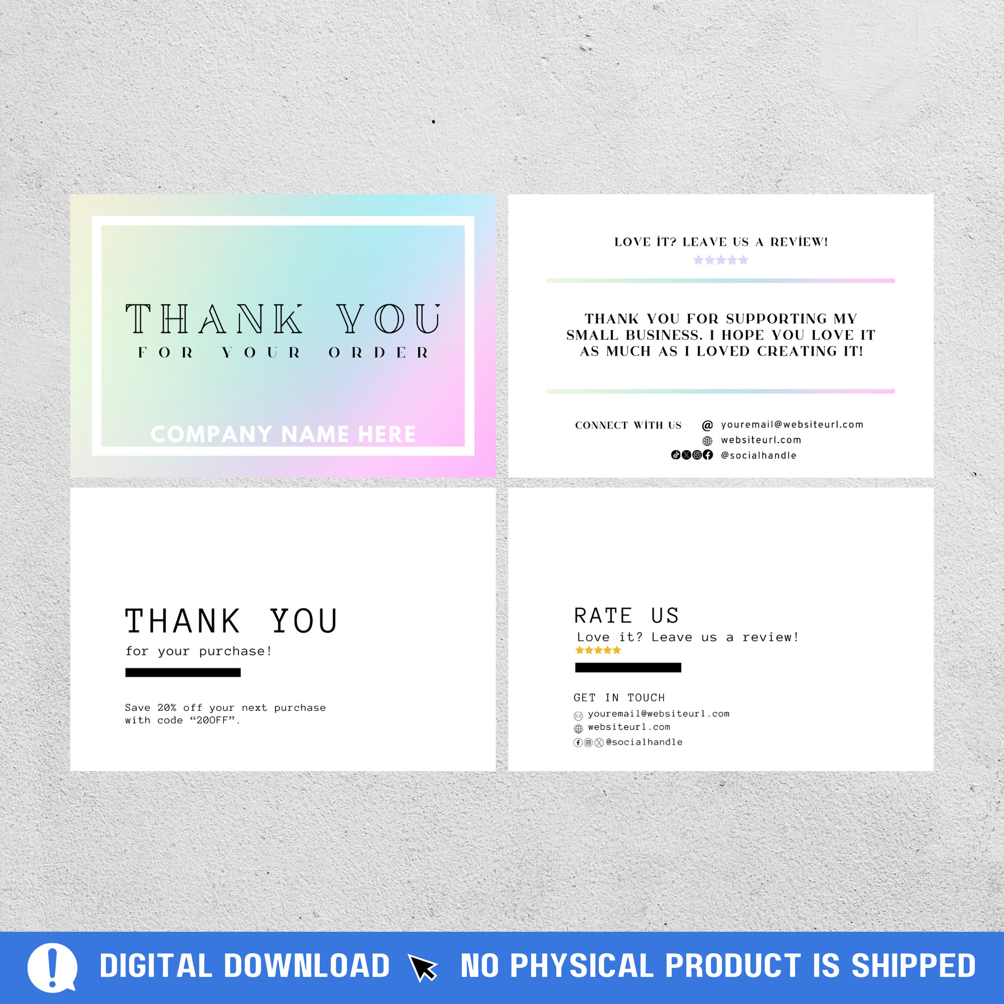 Small Business Thank You Card Template Editable Thank You for Purchase ...
