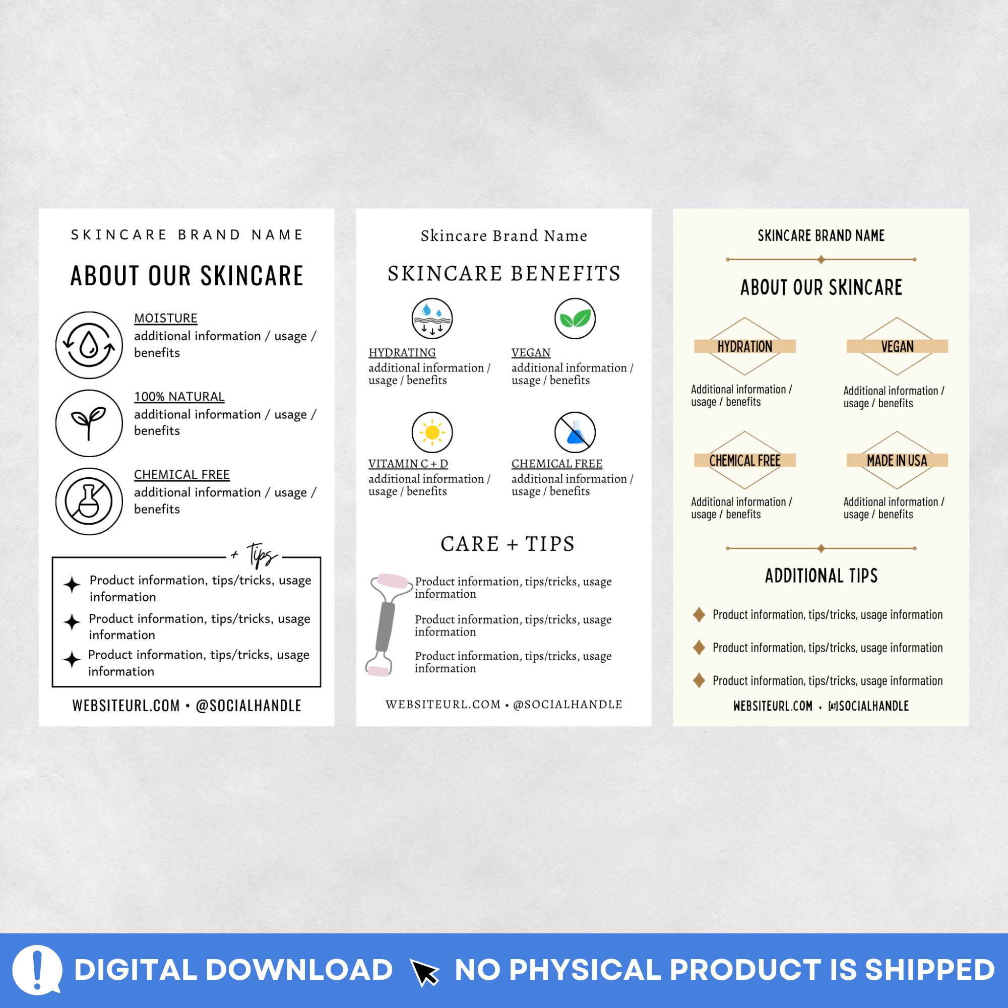 Skincare, Beauty, or Cosmetic Information Care Card Template DIY ...