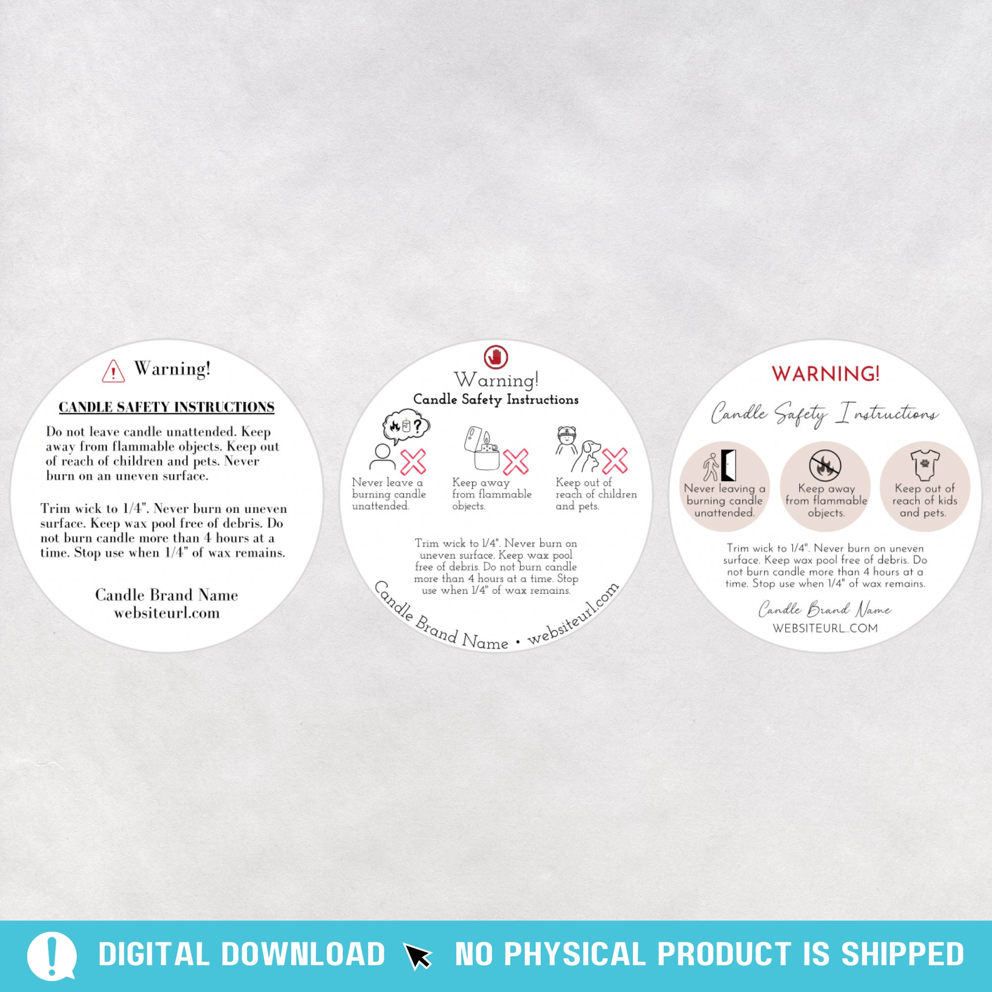 Candle Safety Instruction Label Template Custom Round Candle Safety ...