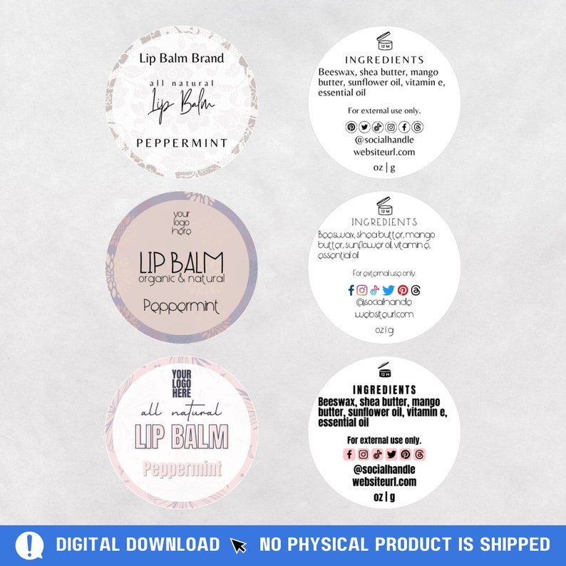 Editable Round Lip Balm Label With Ingredients Canva Template DIY Round ...