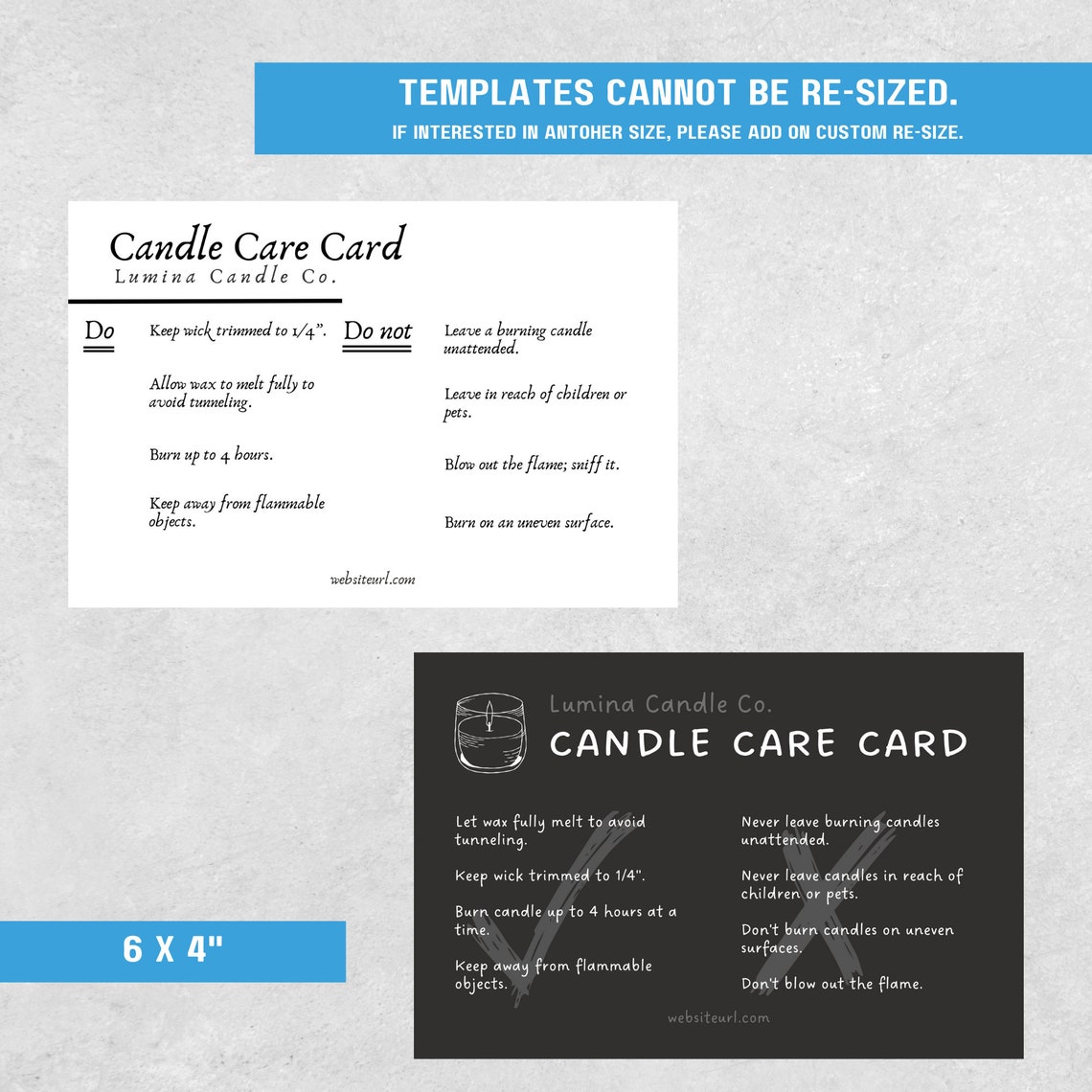 Printable Candle Care Card Templates 6x4 Candle Care Cards Small ...