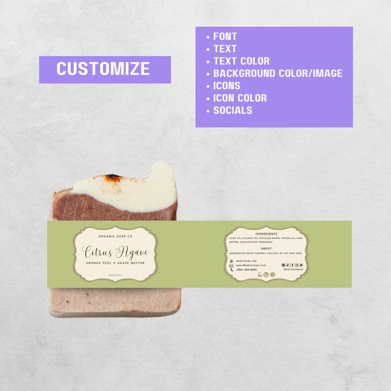 Custom Soap Bar Band Label Template Editable Soap Wrapper Label ...