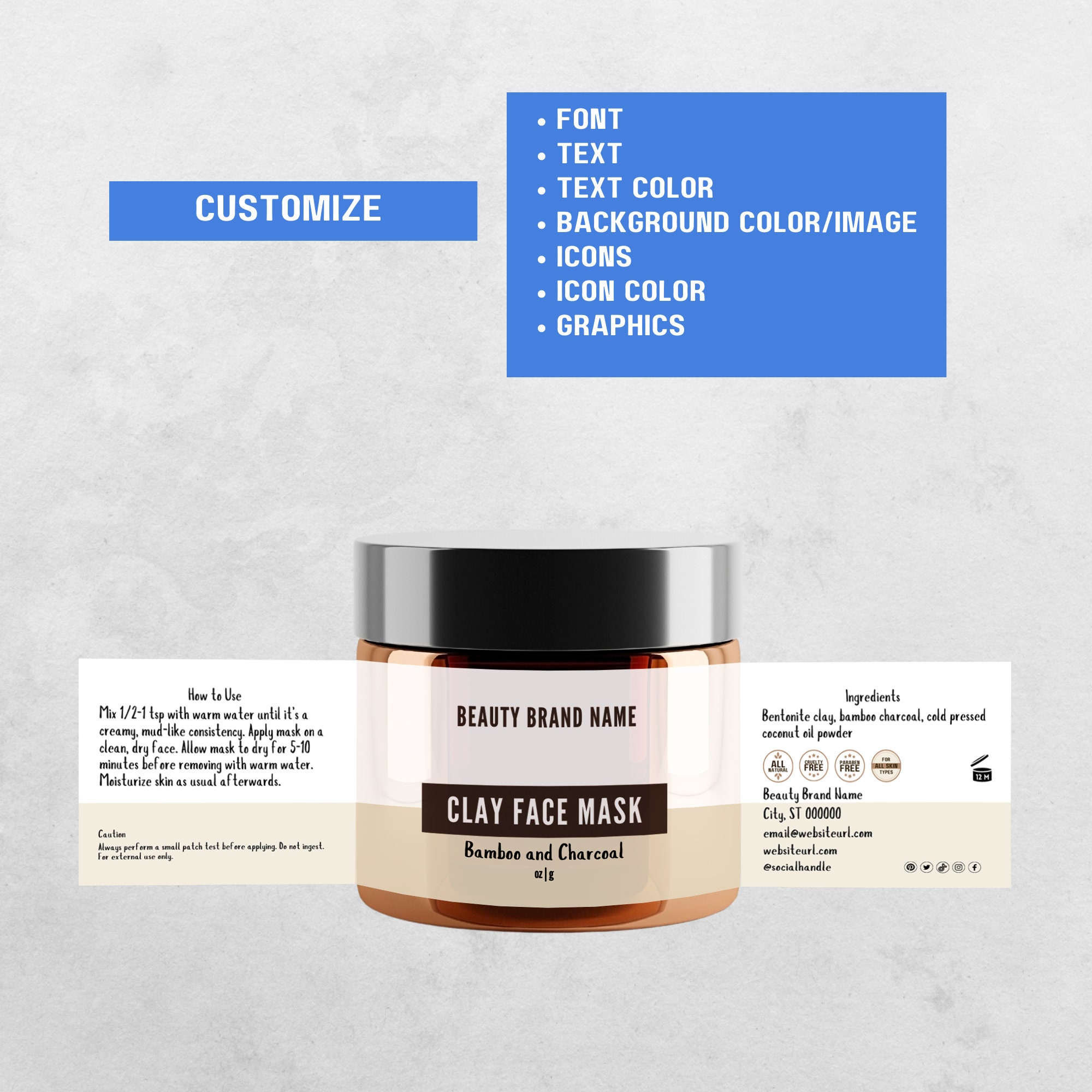 Face Mask Cosmetic Jar Label Template Customizable Handmade Beauty ...