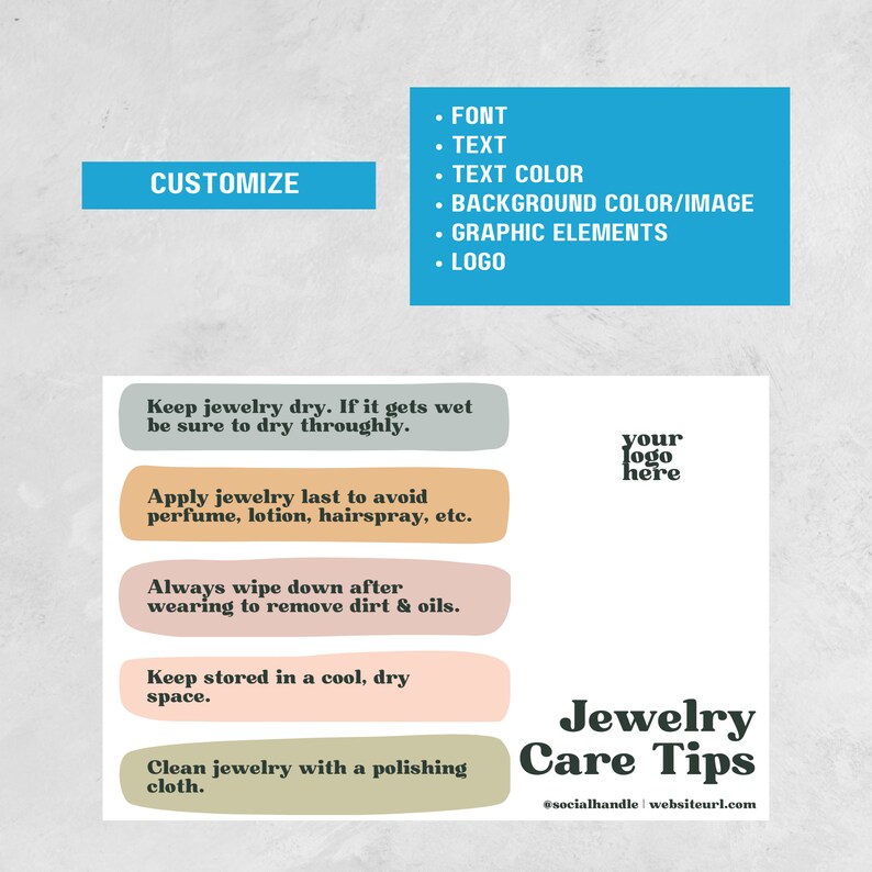 Customizable Jewelry Card Card Template 6x4 DIY Modern Jewelry Care ...