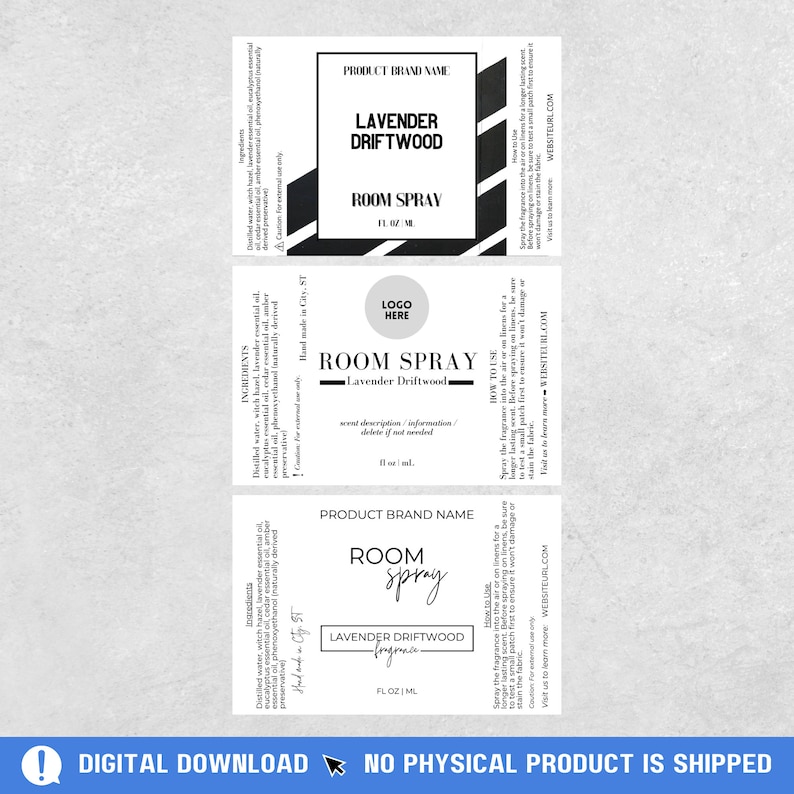 Fragrance Room Spray Label Template Custom Linen Spray Label DIY Room ...