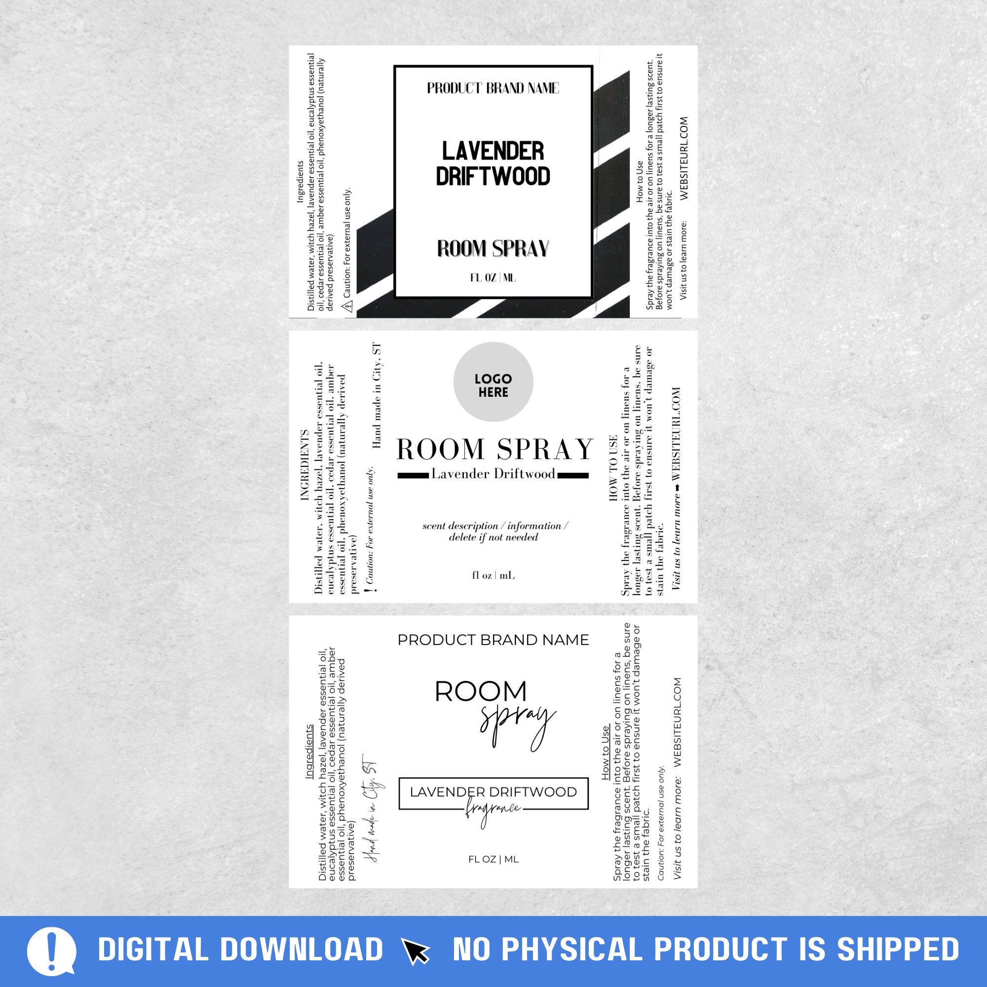Fragrance Room Spray Label Template Custom Linen Spray Label DIY Room ...