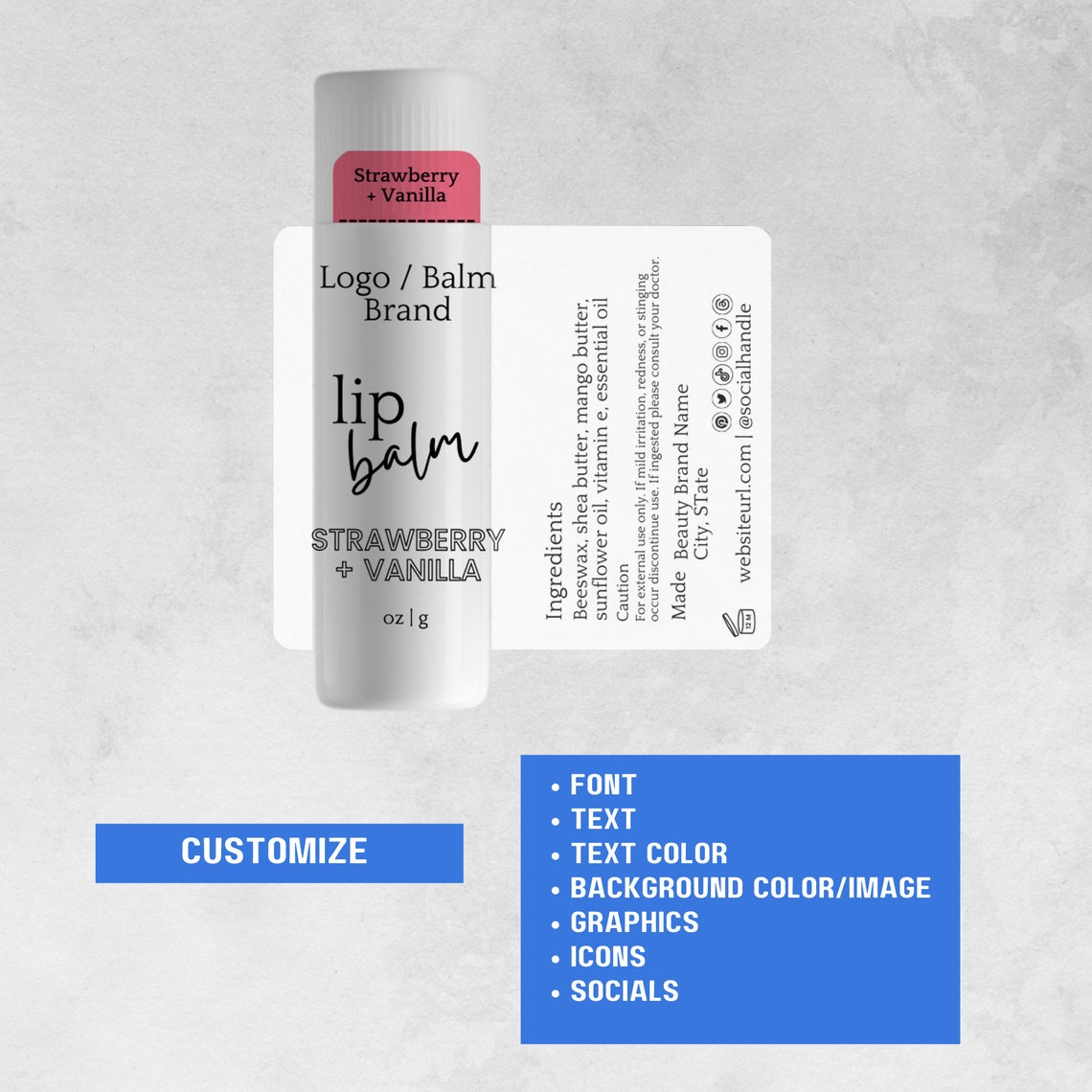 Customizable Lip Balm Tube Label Template Editable Lip Balm Label With ...