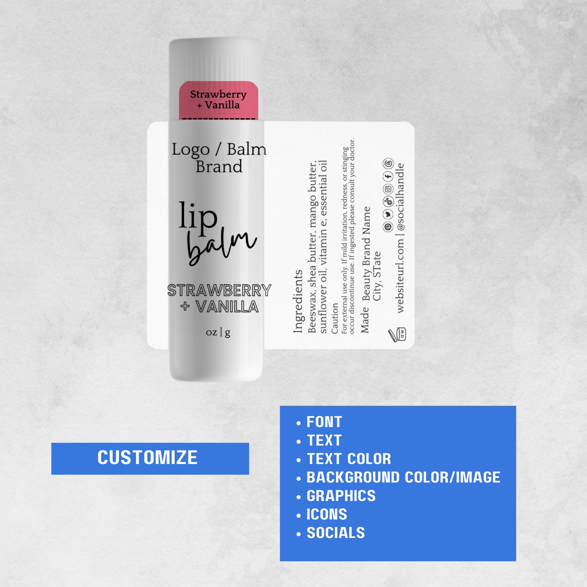 Safety Seal Lip Balm Tube Label Template Editable Lip Balm Label With ...