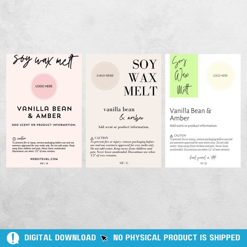 Clamshell Wax Melt Label Template Editable Handmade Soy Wax Melt Label ...