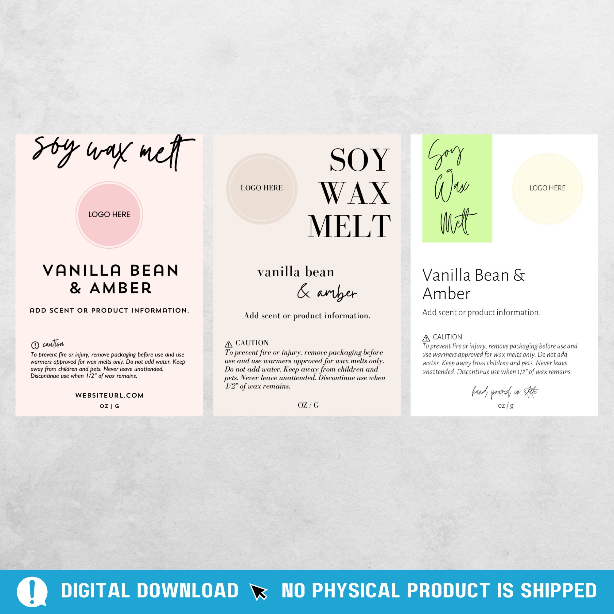 Clamshell Wax Melt Label Template Editable Handmade Soy Wax Melt Label ...