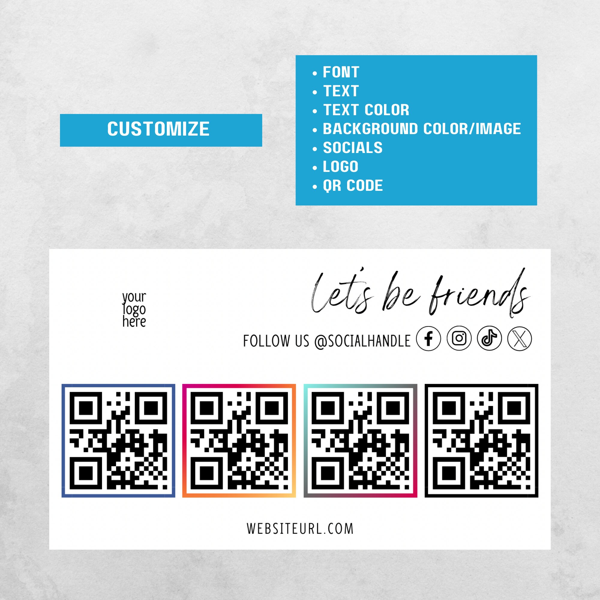 Social Media QR Code Card Template DIY Small Business Social Follow Us ...