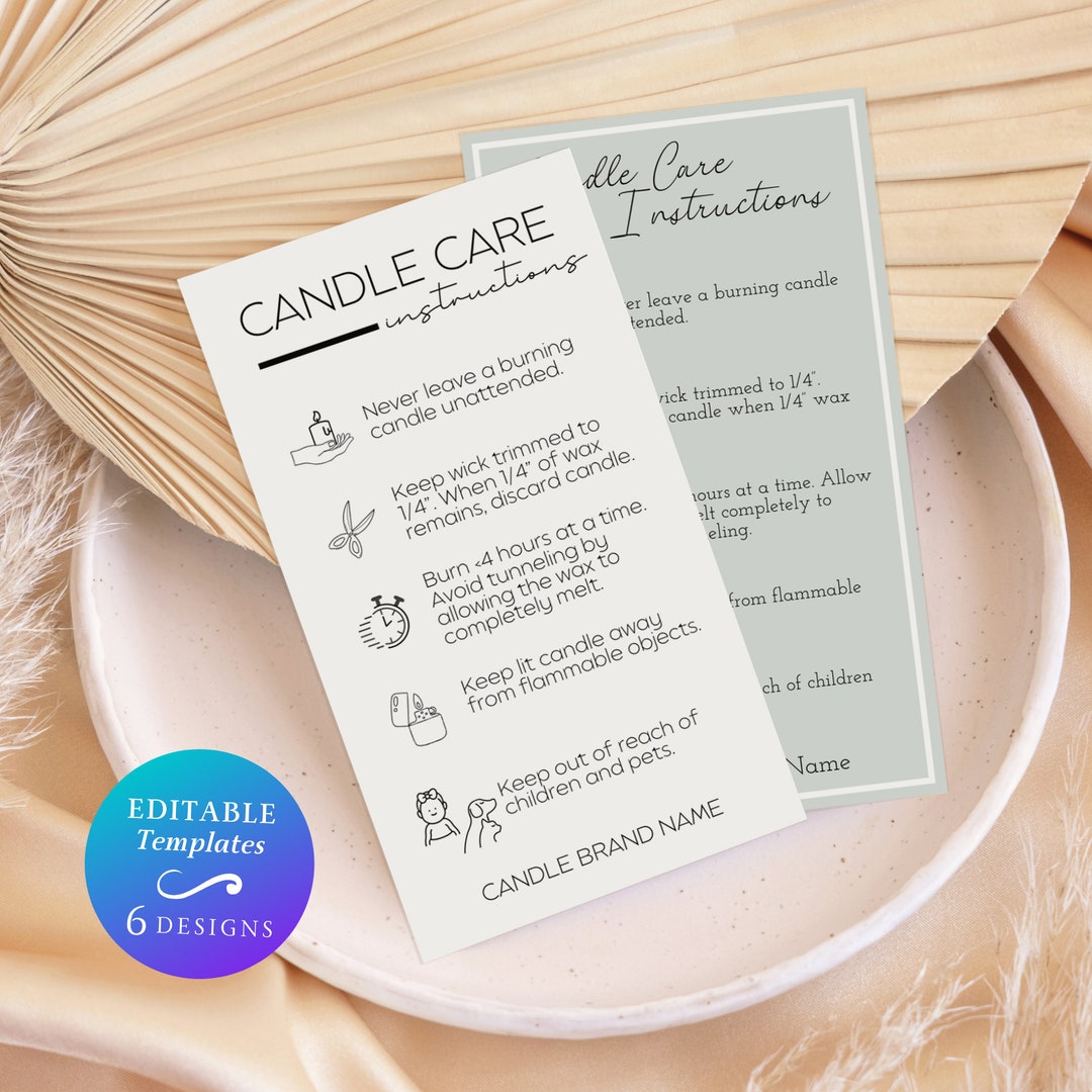 Candle Care Instructions Card Template DIY Candle Safety Card Custom ...