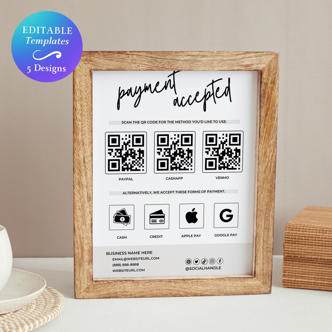 Payment Scan to Pay QR Sign Template QR Payment Table Sign Template ...