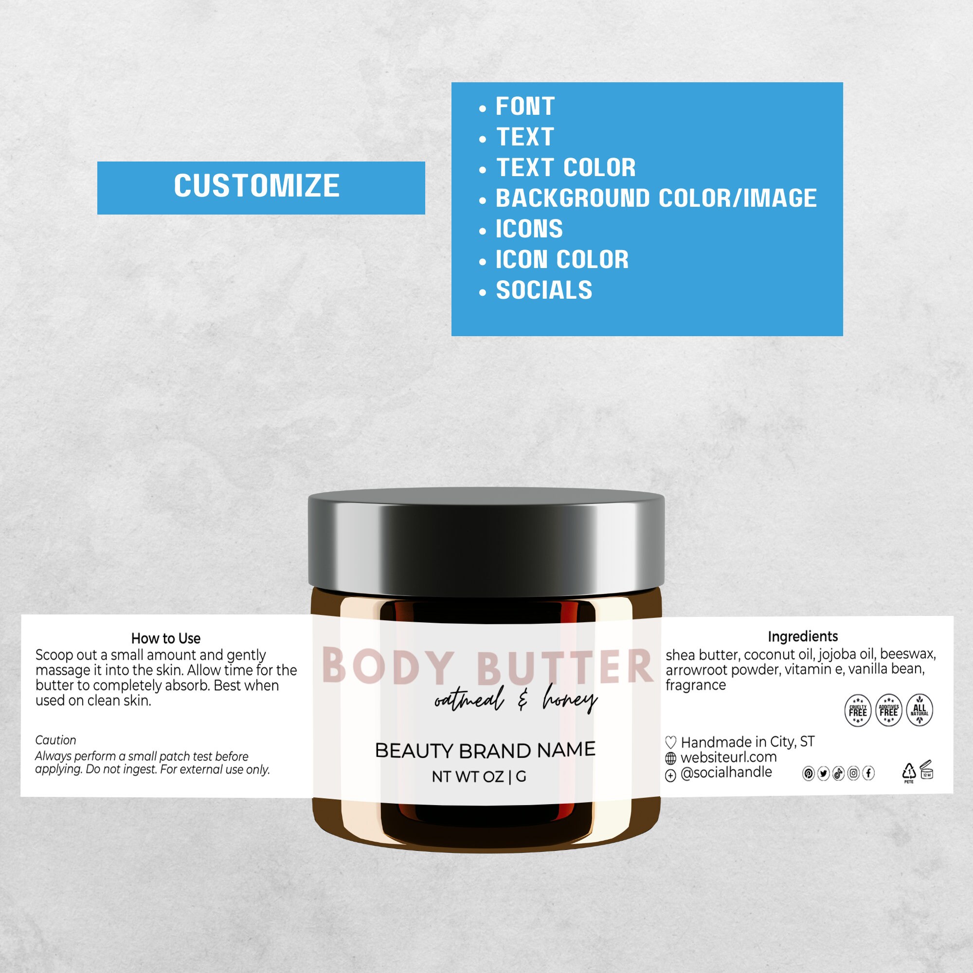 Body Butter Cosmetic Jar Wrap Around Label Template Printable Balm Jar ...