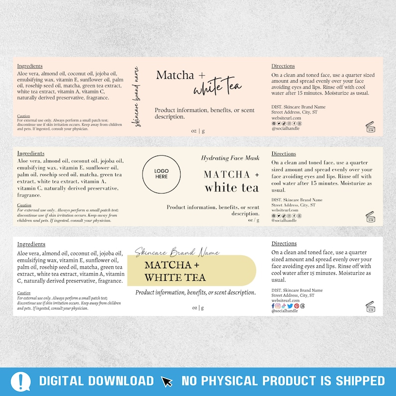 Skincare Jar Wrap Around Label Template Editable Wrap Around Cosmetic ...