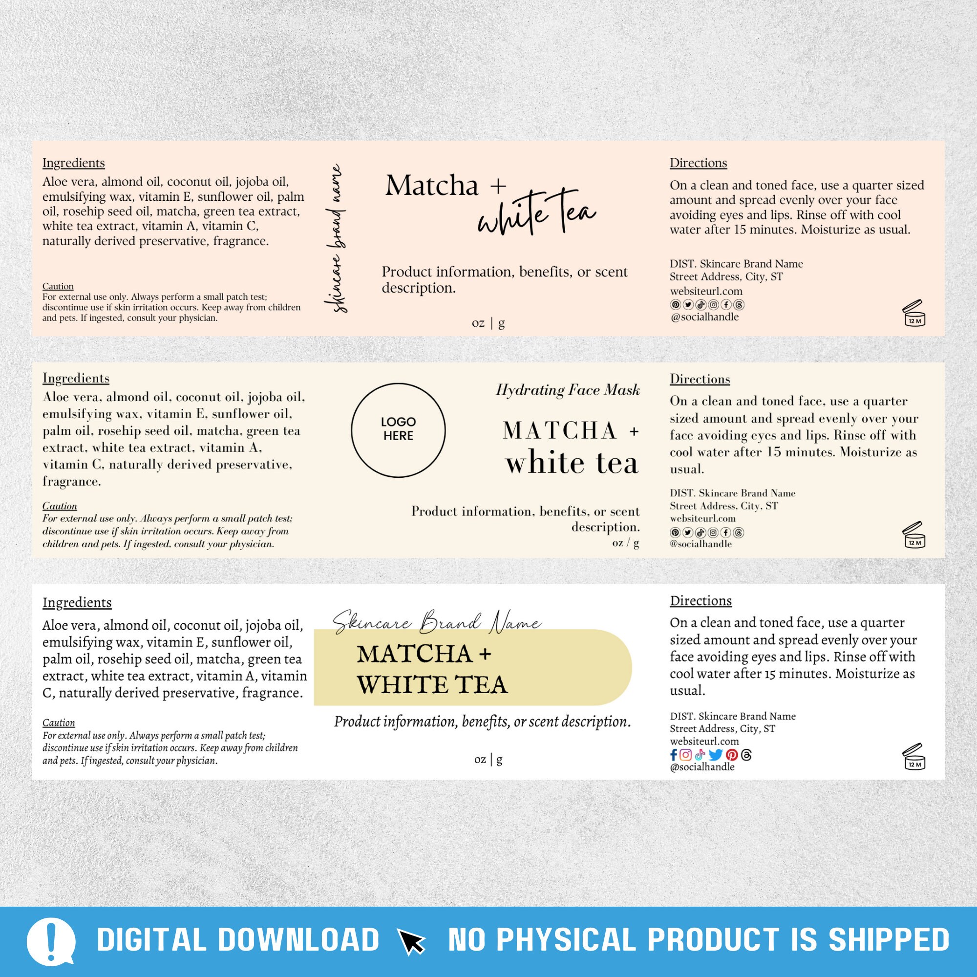 Skincare Jar Wrap Around Label Template Editable Wrap Around Cosmetic ...